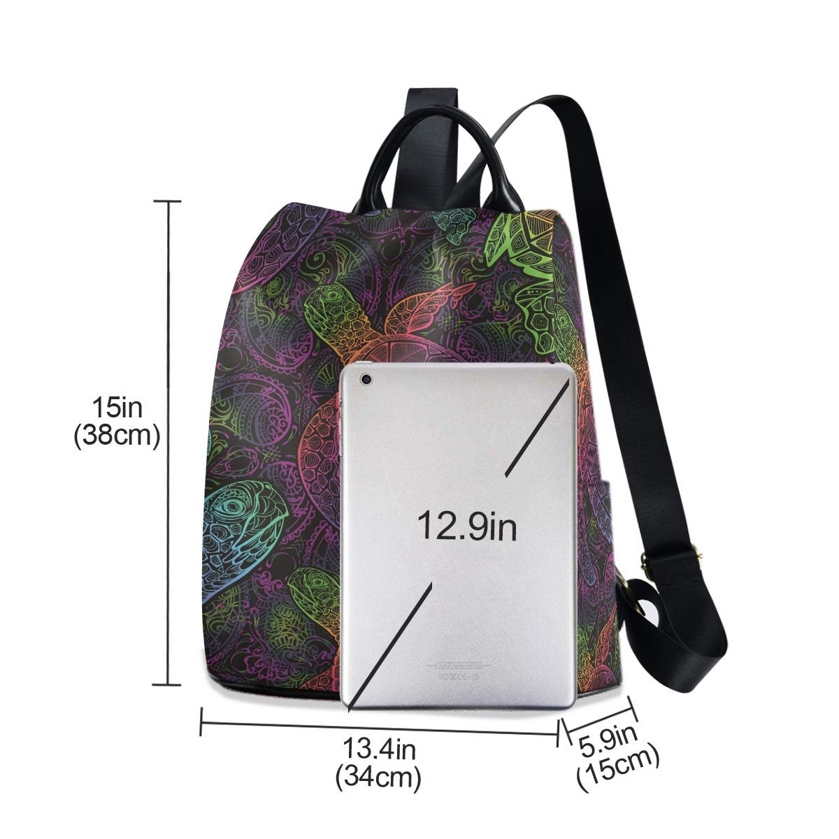 ALAZA Boho Sea Turtle With Lotuses And Mandala Backpack for Daily Shopping Travel
