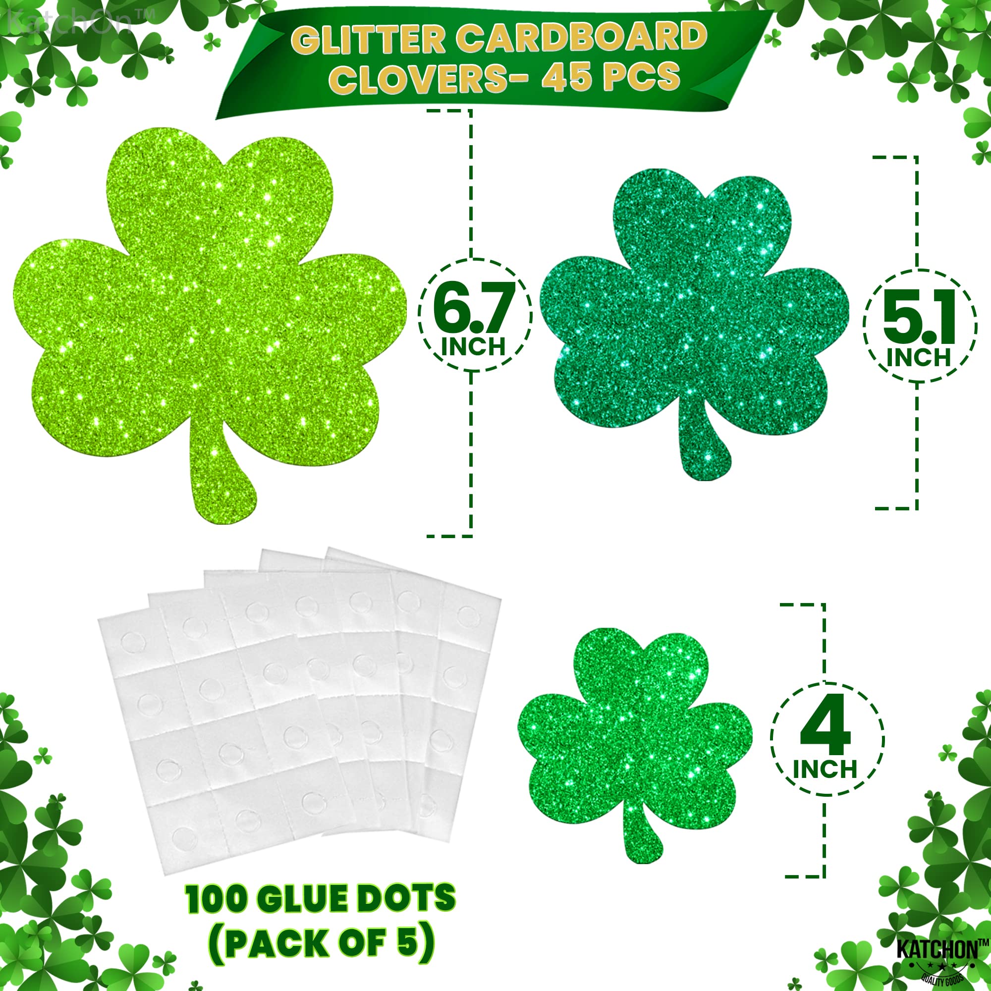 45 Pieces, Shamrock Cutouts for Shamrock Decorations - Green Glitter, St Patricks Day Cutouts | St Patricks Day Decorations, St. Patricks Day Bulletin Board Decorations | St Patricks Day Wall Decor