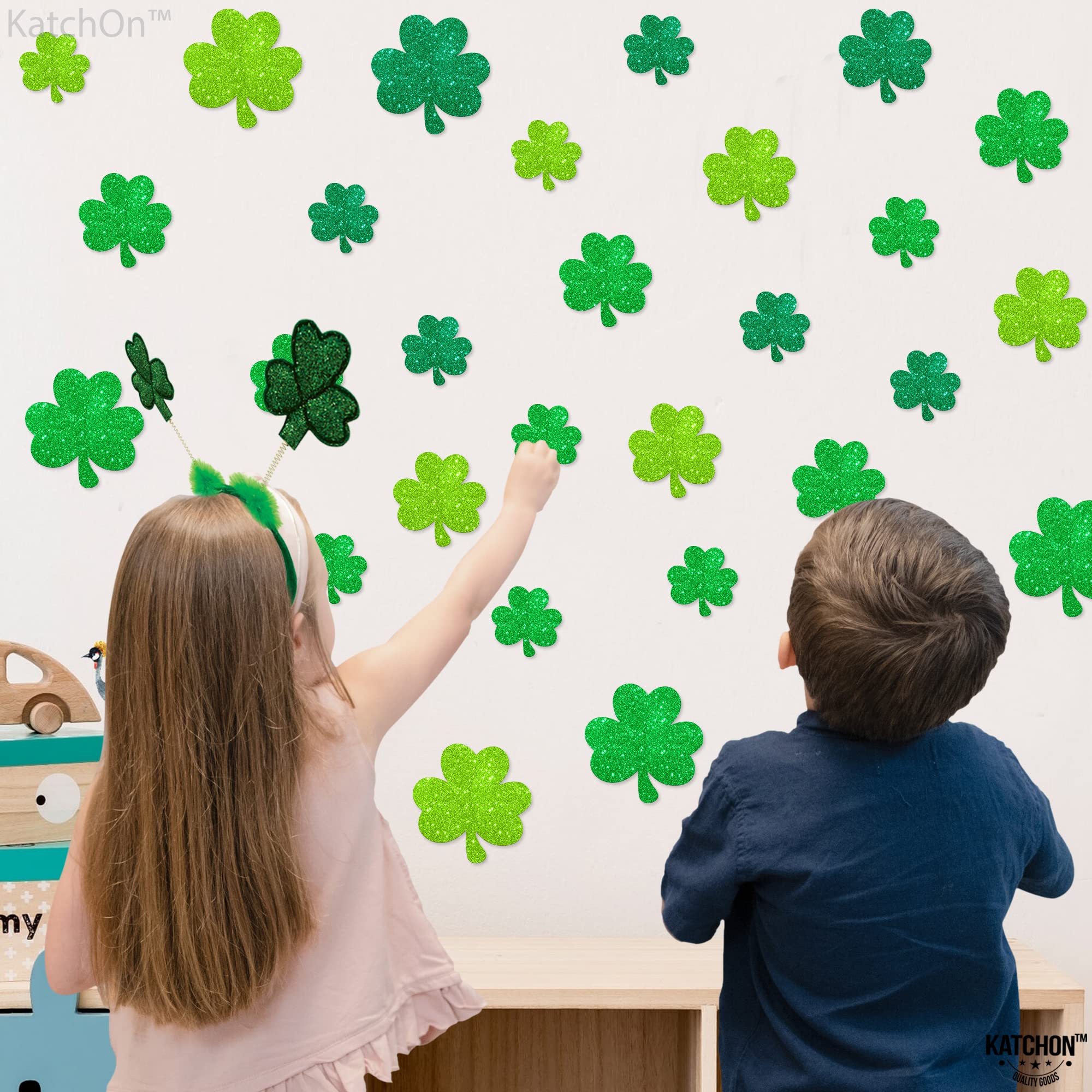45 Pieces, Shamrock Cutouts for Shamrock Decorations - Green Glitter, St Patricks Day Cutouts | St Patricks Day Decorations, St. Patricks Day Bulletin Board Decorations | St Patricks Day Wall Decor