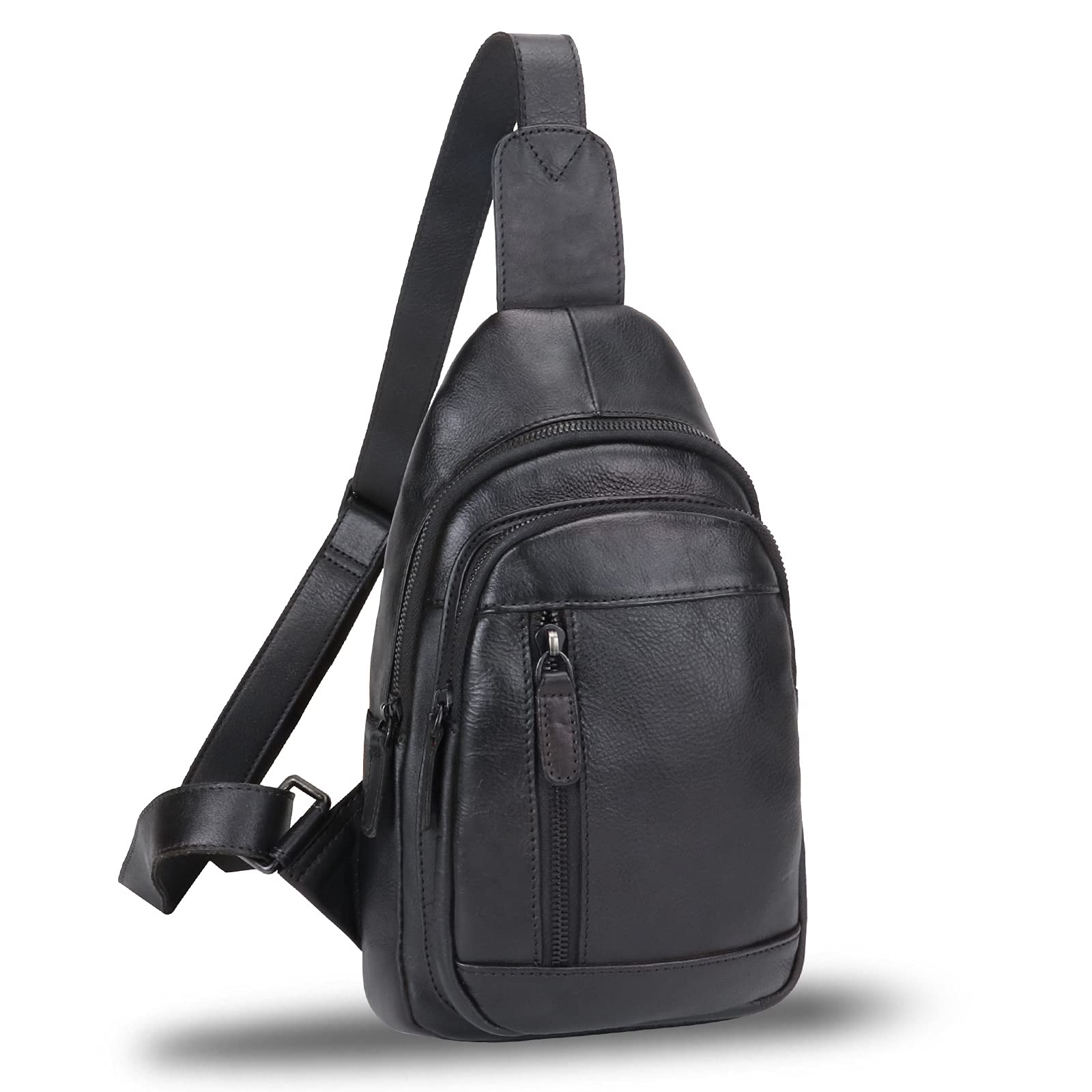 IVTG Genuine Leather Sling Bag Chest Shoulder Pack Crossbody Casual Daypack Vintage Handmade Hiking Backpack Motorcycle Bag (Darkgrey)