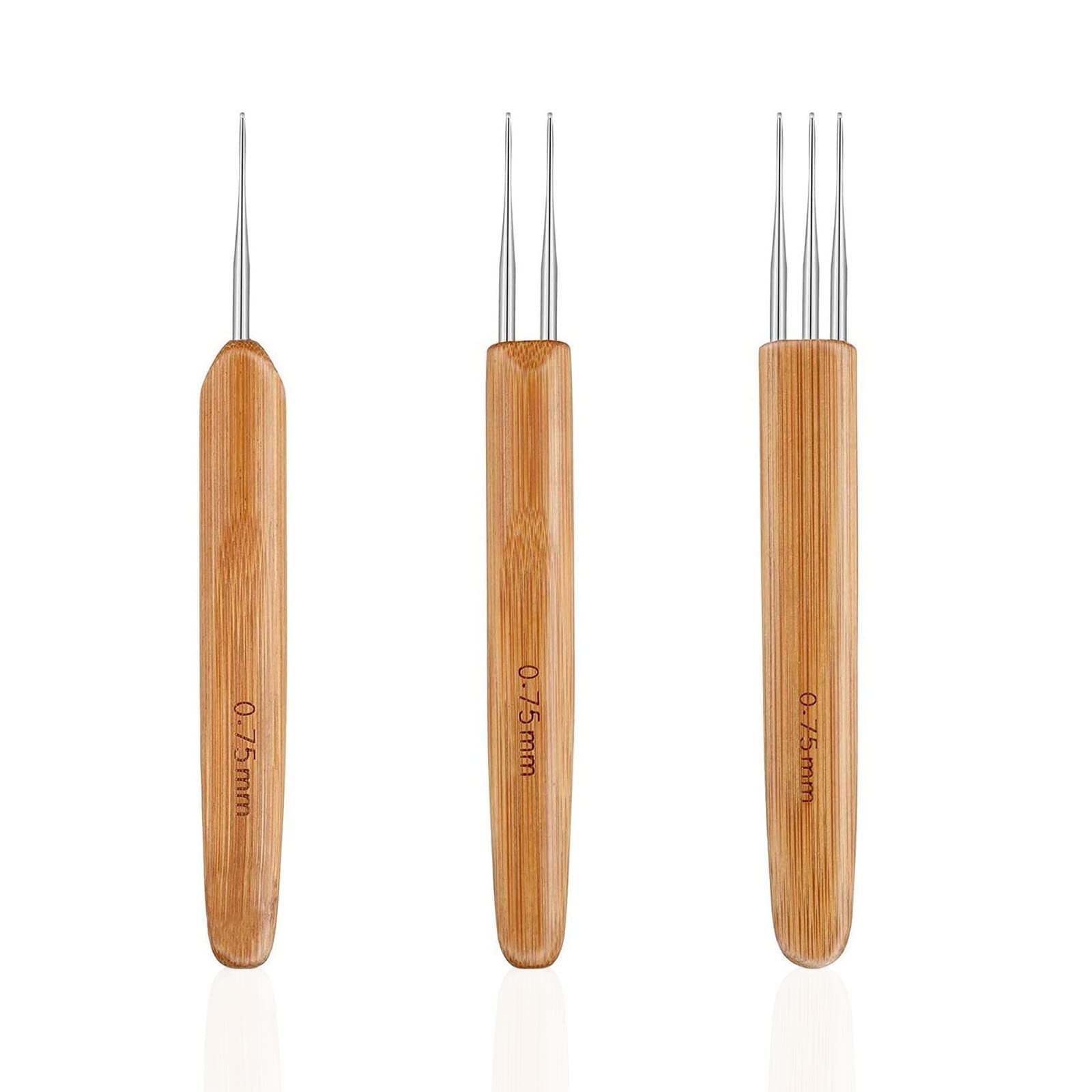 LDCREEE 3 Pieces Dreadlock Hook Tool, 3 Dreadlocks Crochet Hooks, Crochet Hook Needle for Hair Dreadlock Braid Craft 0.75mm 1 Hook, 2 Hooks, 3 Hooks (Wood color-3pcs)