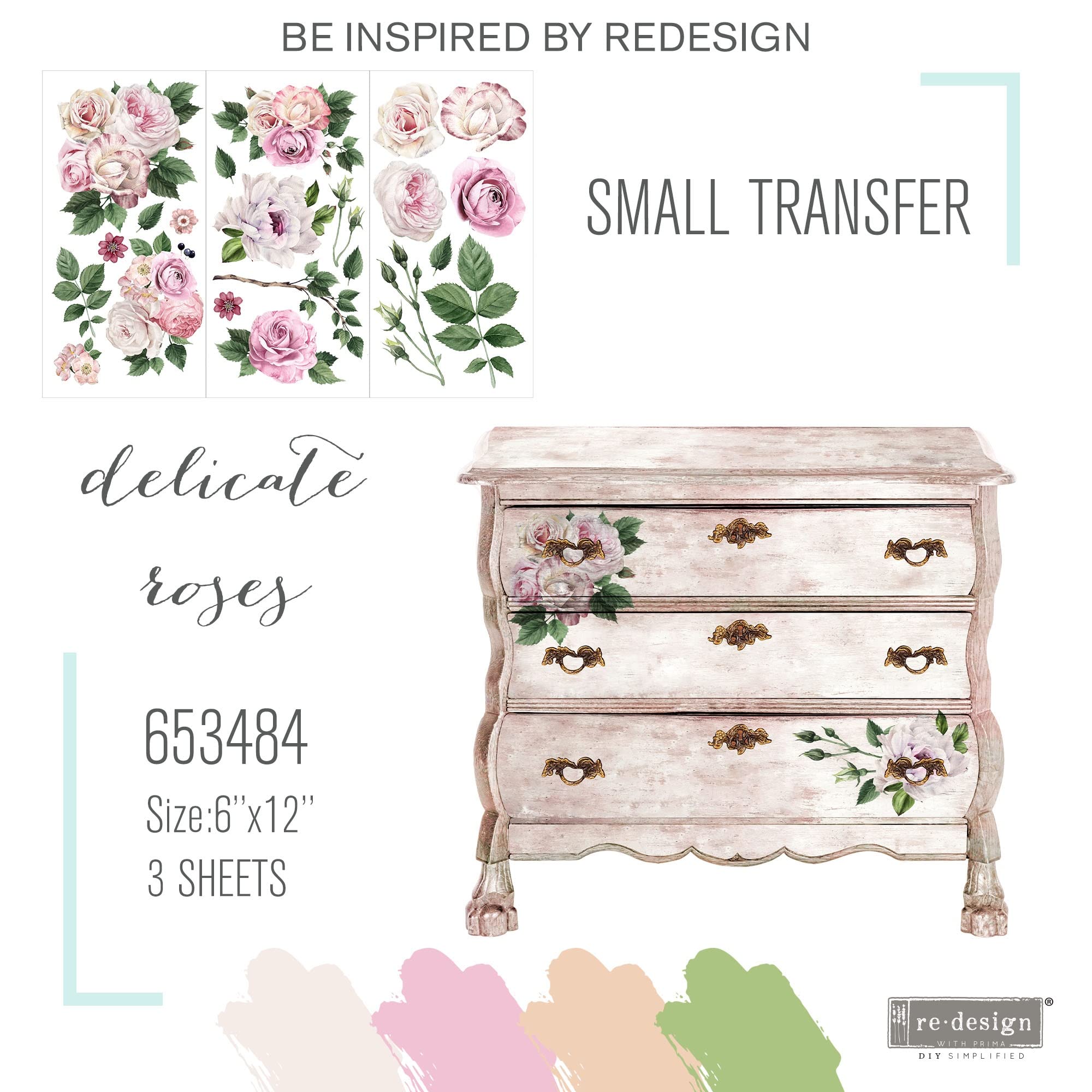 Redesign Decor Transfers - Delicate Roses - 3 Sheets, 6"x12"
