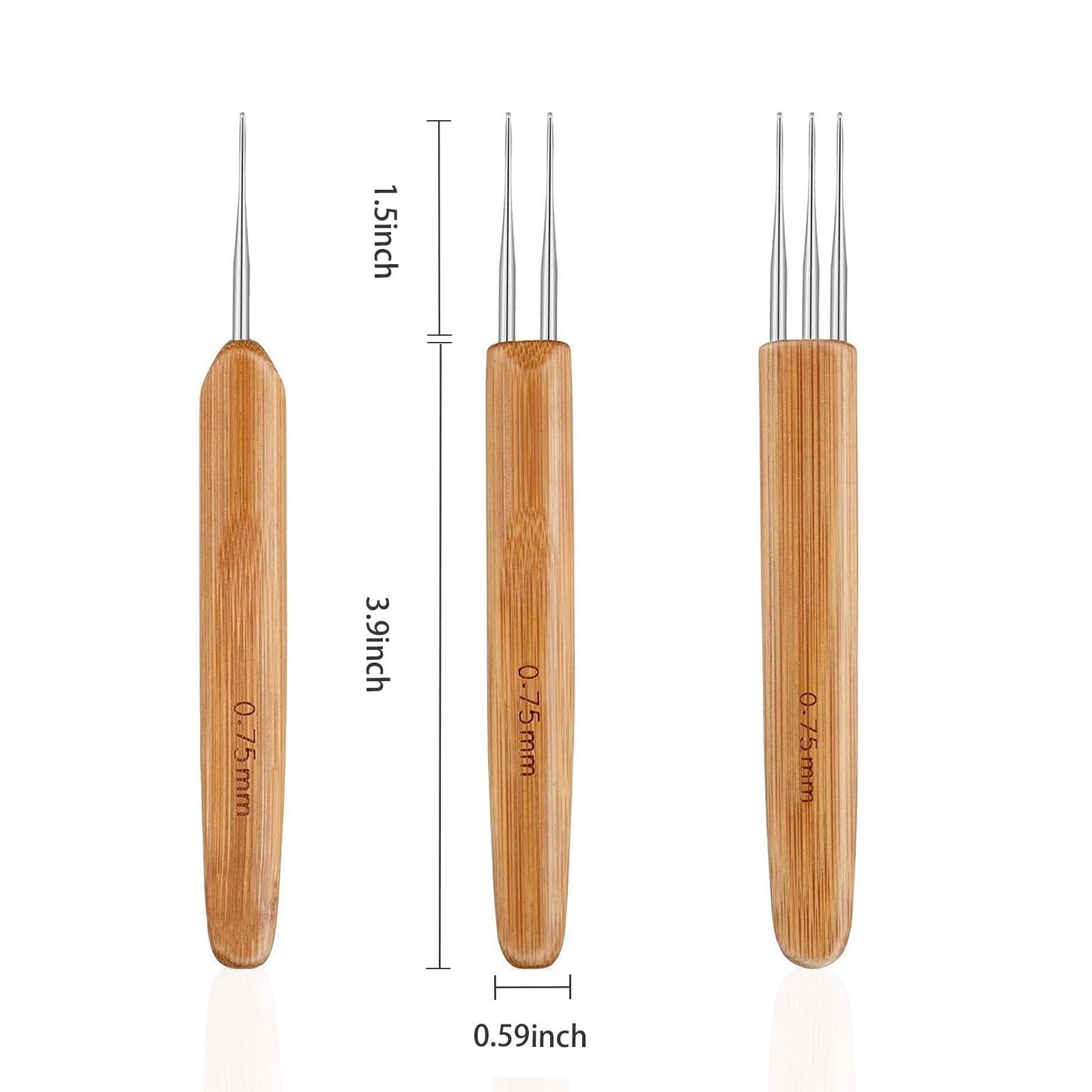 LDCREEE 3 Pieces Dreadlock Hook Tool, 3 Dreadlocks Crochet Hooks, Crochet Hook Needle for Hair Dreadlock Braid Craft 0.75mm 1 Hook, 2 Hooks, 3 Hooks (Wood color-3pcs)