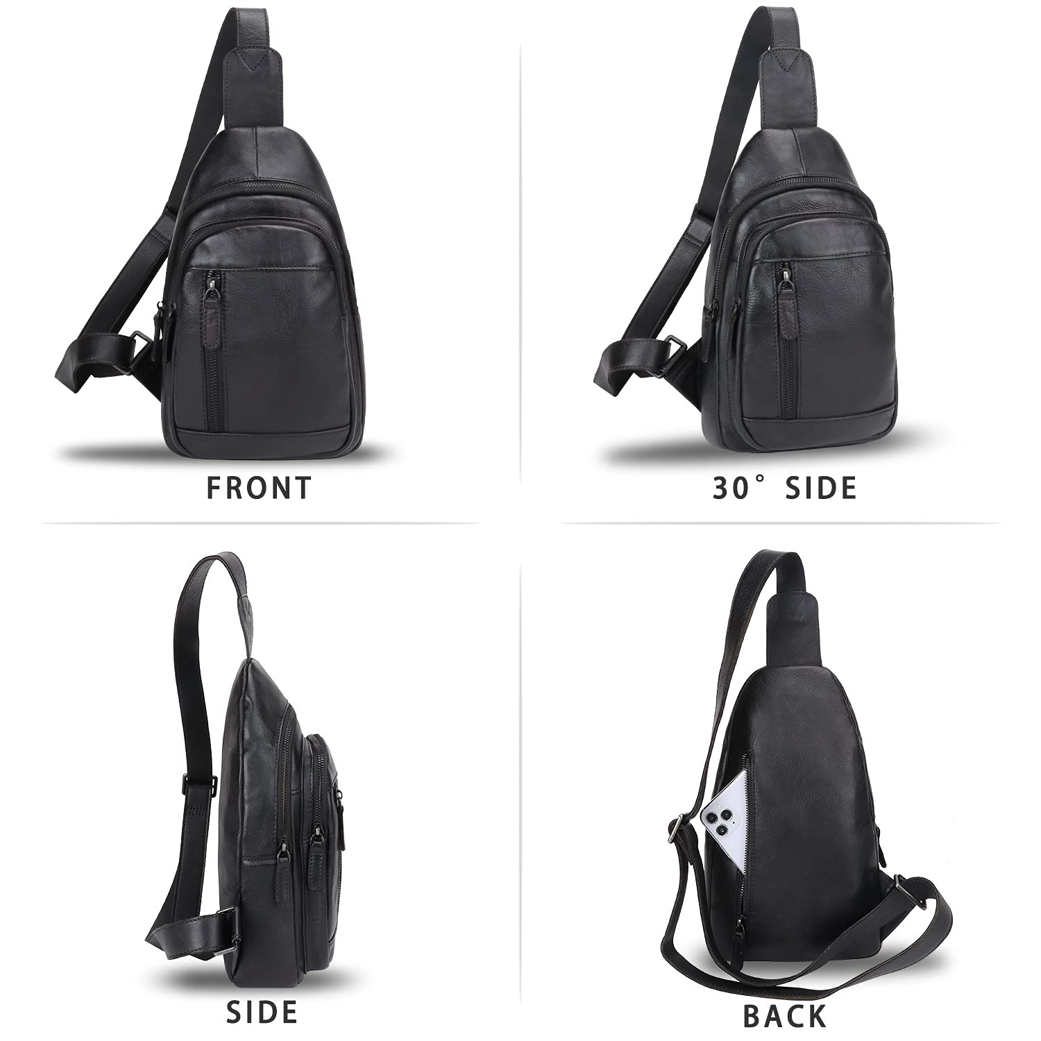 IVTG Genuine Leather Sling Bag Chest Shoulder Pack Crossbody Casual Daypack Vintage Handmade Hiking Backpack Motorcycle Bag (Darkgrey)