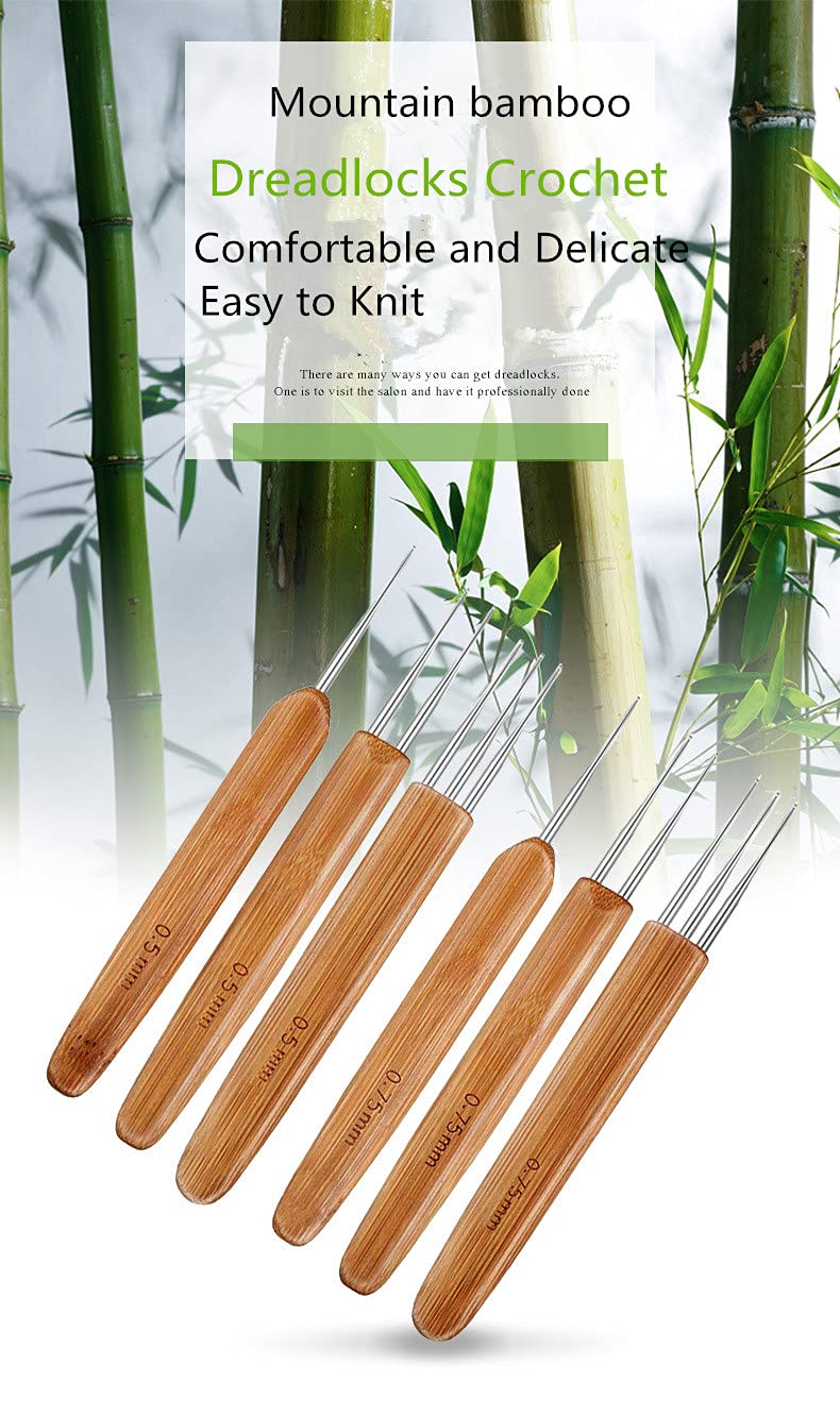 LDCREEE 3 Pieces Dreadlock Hook Tool, 3 Dreadlocks Crochet Hooks, Crochet Hook Needle for Hair Dreadlock Braid Craft 0.75mm 1 Hook, 2 Hooks, 3 Hooks (Wood color-3pcs)