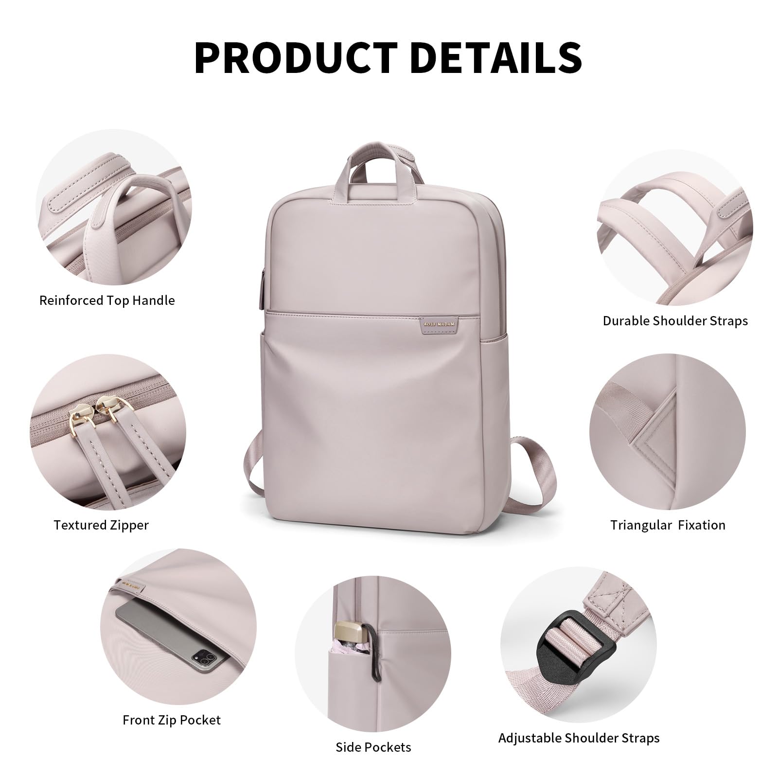 GOLF SUPAGS Travel Laptop Backpack for Women Anti Theft Slim Durable College Bookbag Business Computer Bag Fit 15.6 Inch Notebook (Pinkish Grey, 15.6 Inch)