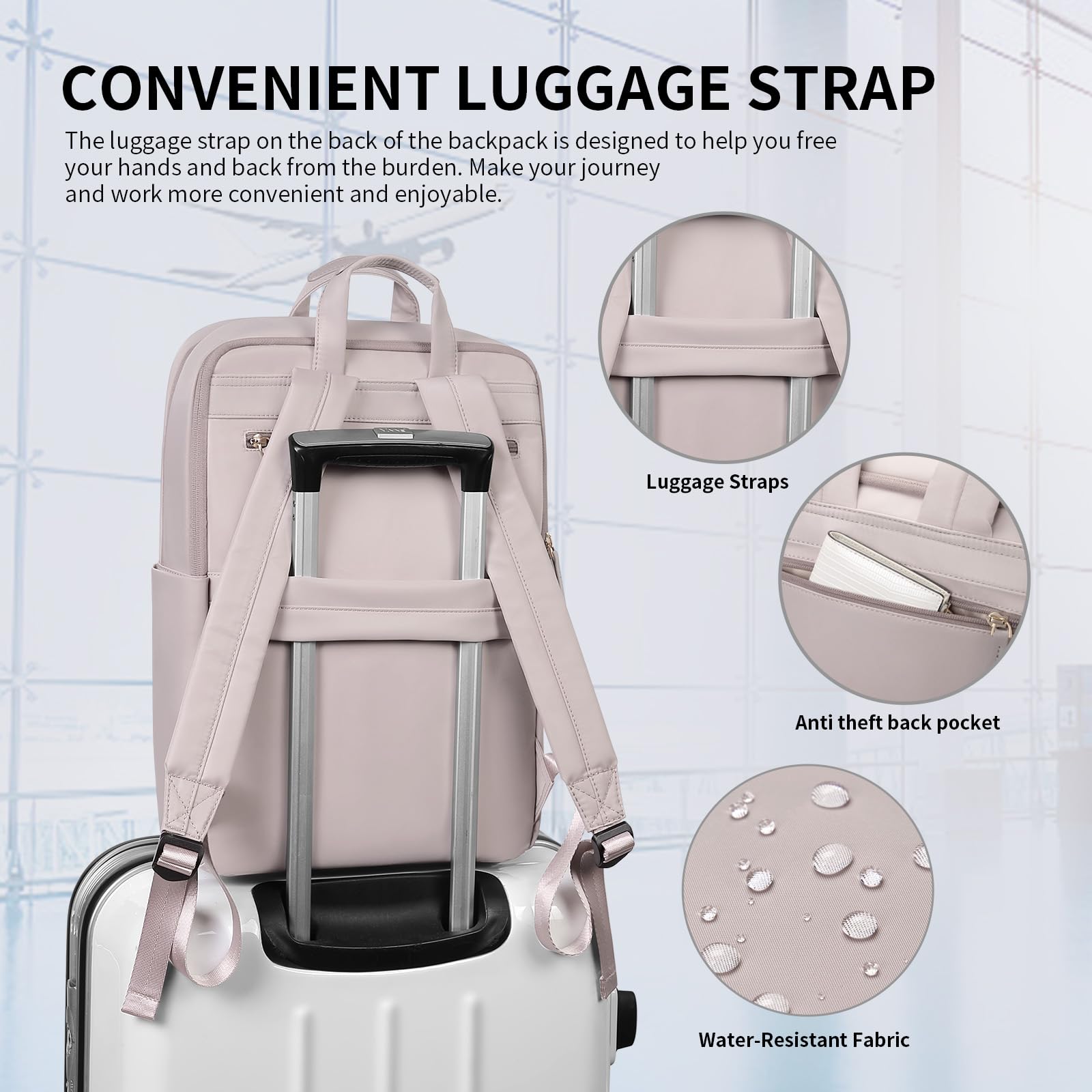 GOLF SUPAGS Travel Laptop Backpack for Women Anti Theft Slim Durable College Bookbag Business Computer Bag Fit 15.6 Inch Notebook (Pinkish Grey, 15.6 Inch)