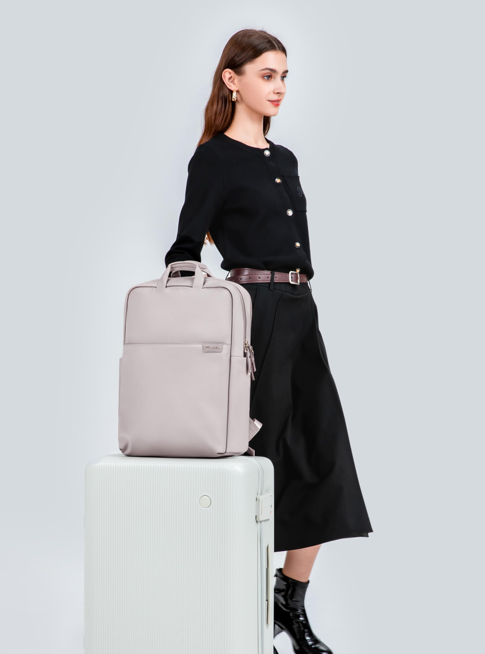 GOLF SUPAGS Travel Laptop Backpack for Women Anti Theft Slim Durable College Bookbag Business Computer Bag Fit 15.6 Inch Notebook (Pinkish Grey, 15.6 Inch)