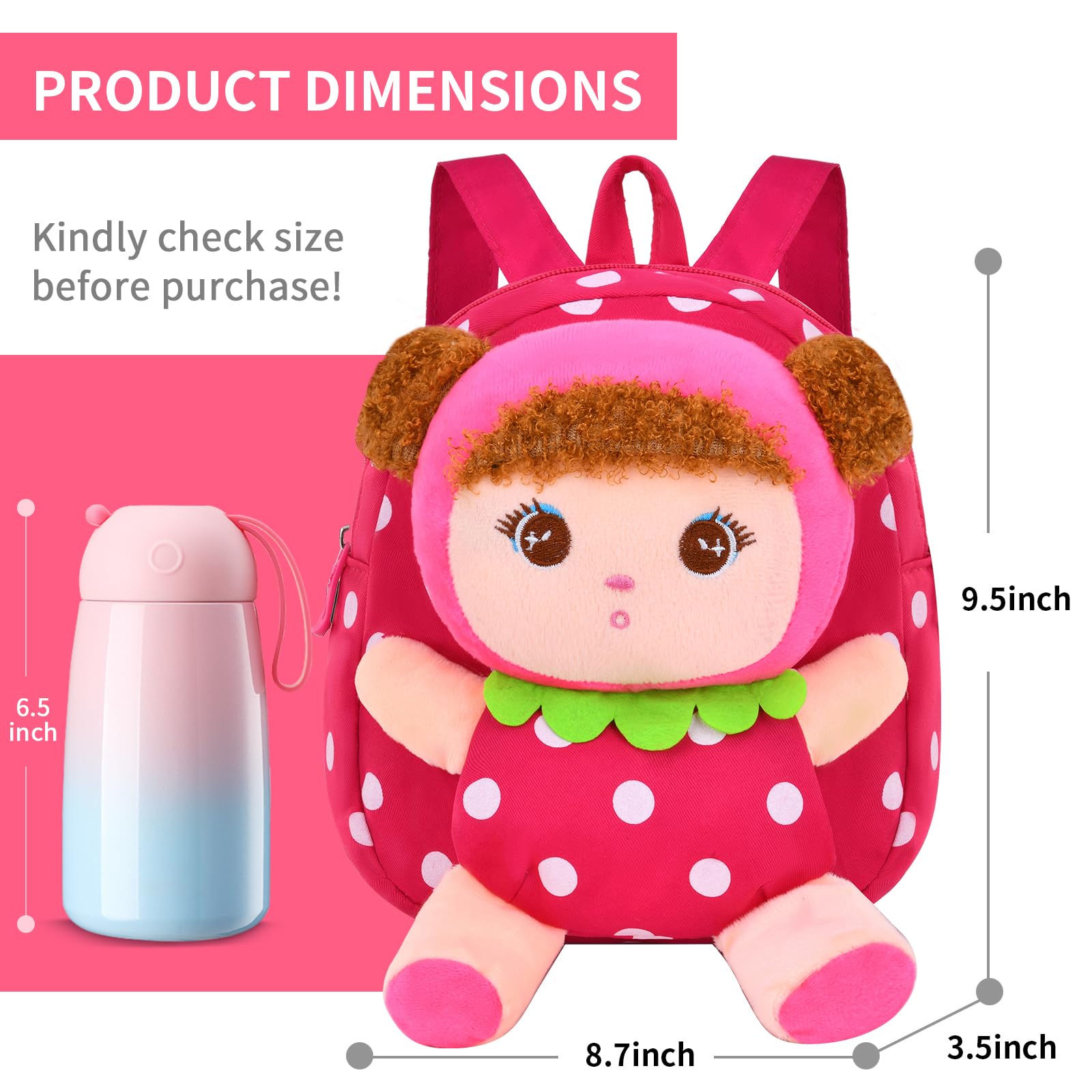 Suerico Cute Toddler Backpack Plush Doll Toy Snack Travel Bag Preschool Shoulder Bag Gift for Kid
