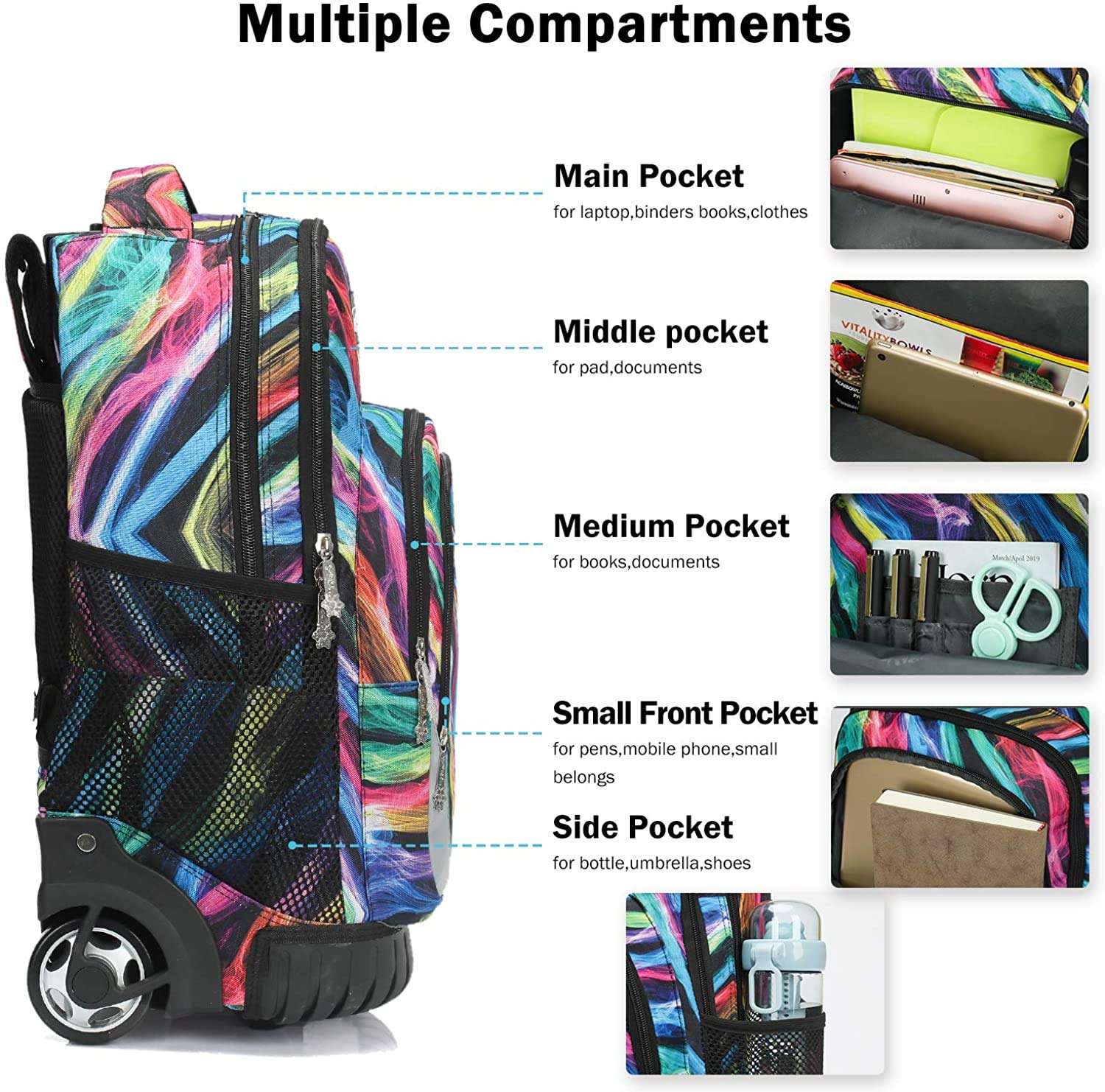 Tilami Rolling Backpack Laptop 18 inch with Lunch Bag, Butterfly