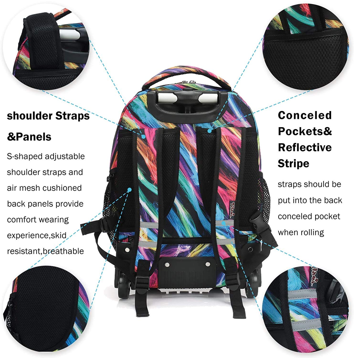 Tilami Rolling Backpack Laptop 18 inch with Lunch Bag, Butterfly