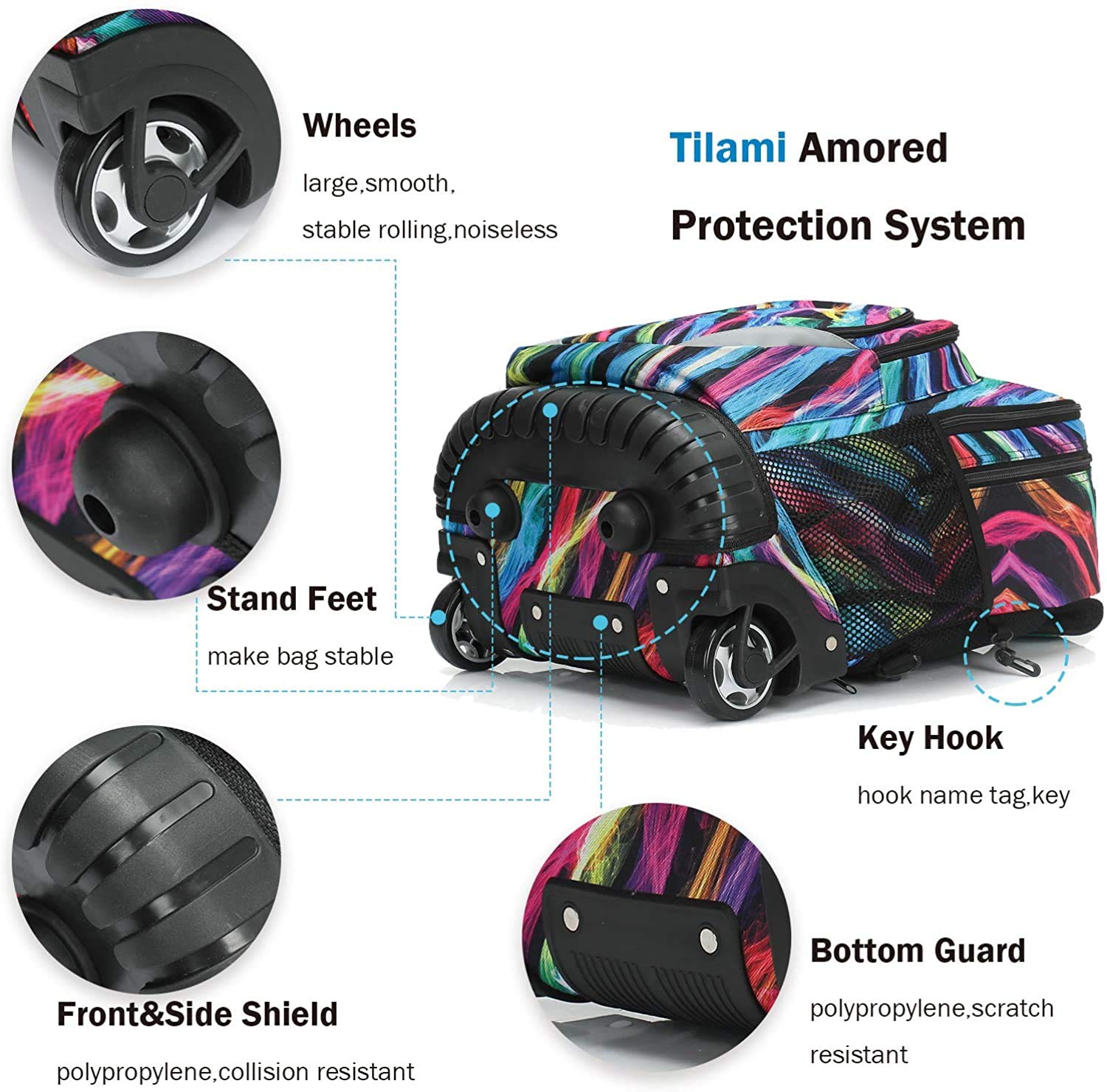 Tilami Rolling Backpack Laptop 18 inch with Lunch Bag, Butterfly
