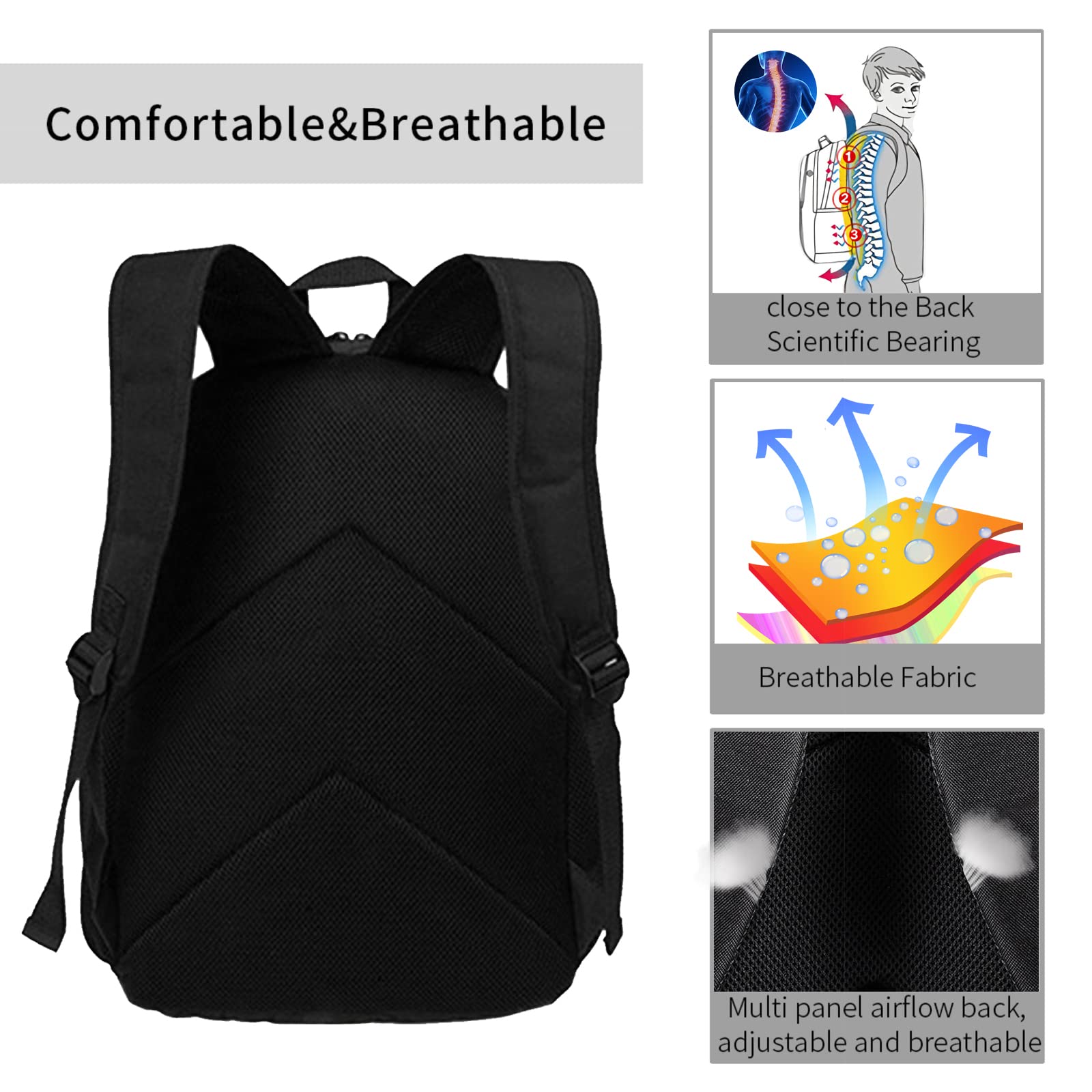 2 PCS Anime Backpack and Black Lunch Bag, Casual Laptop Bag with Adjustable Shoulder Strap Comfortable Shoulders Bookbag