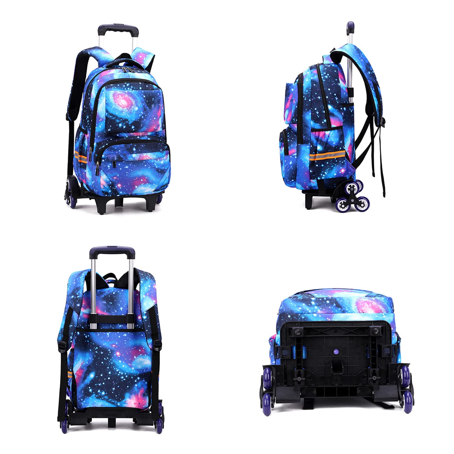 Rolling Backpack for Boys Girls Galaxy-prints Student Bookbags Kids' Carry-Ons Luggage Travel Trolley Bags for School