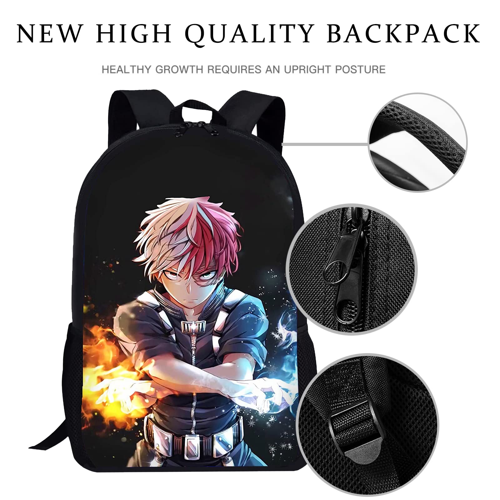 2 PCS Anime Backpack and Black Lunch Bag, Casual Laptop Bag with Adjustable Shoulder Strap Comfortable Shoulders Bookbag