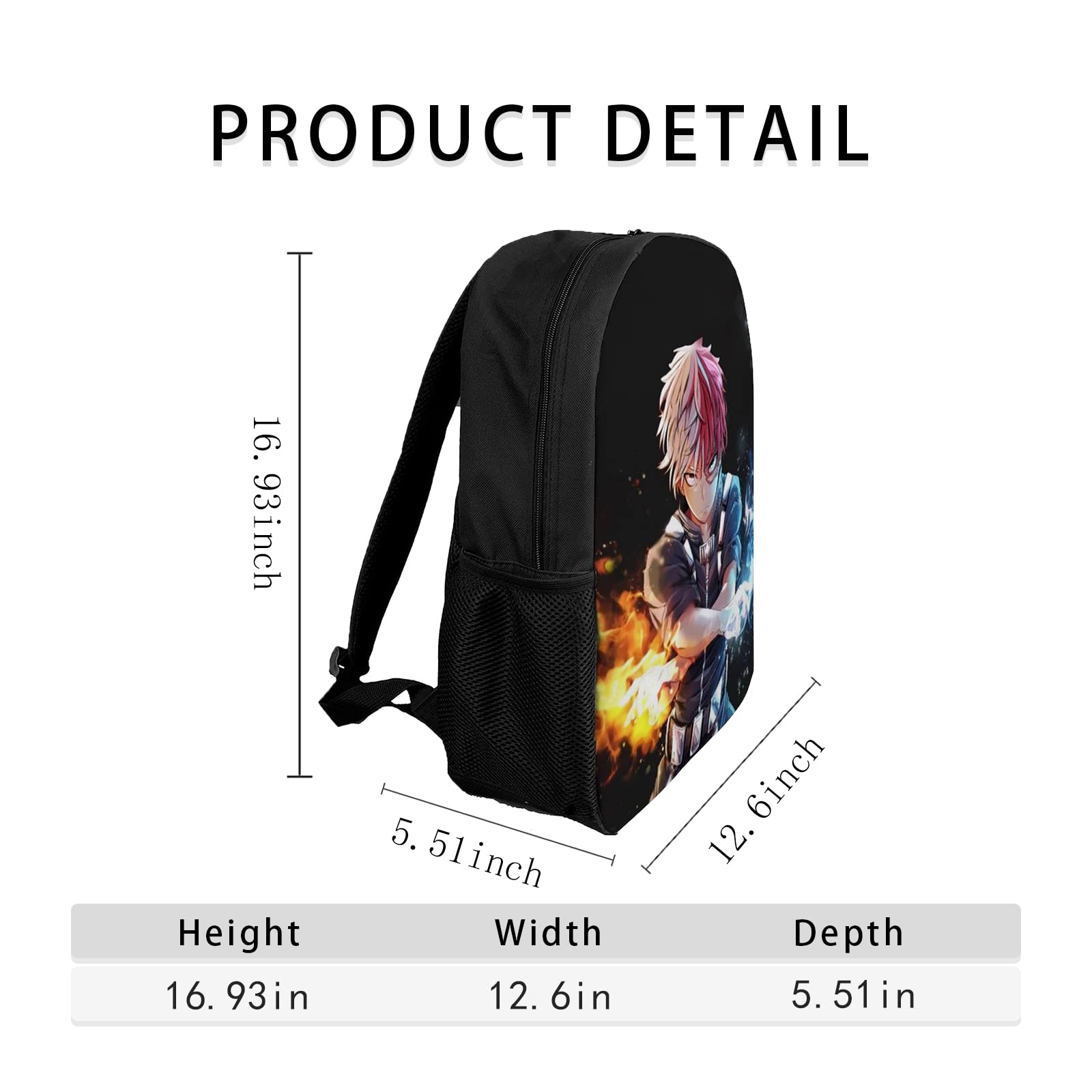 2 PCS Anime Backpack and Black Lunch Bag, Casual Laptop Bag with Adjustable Shoulder Strap Comfortable Shoulders Bookbag