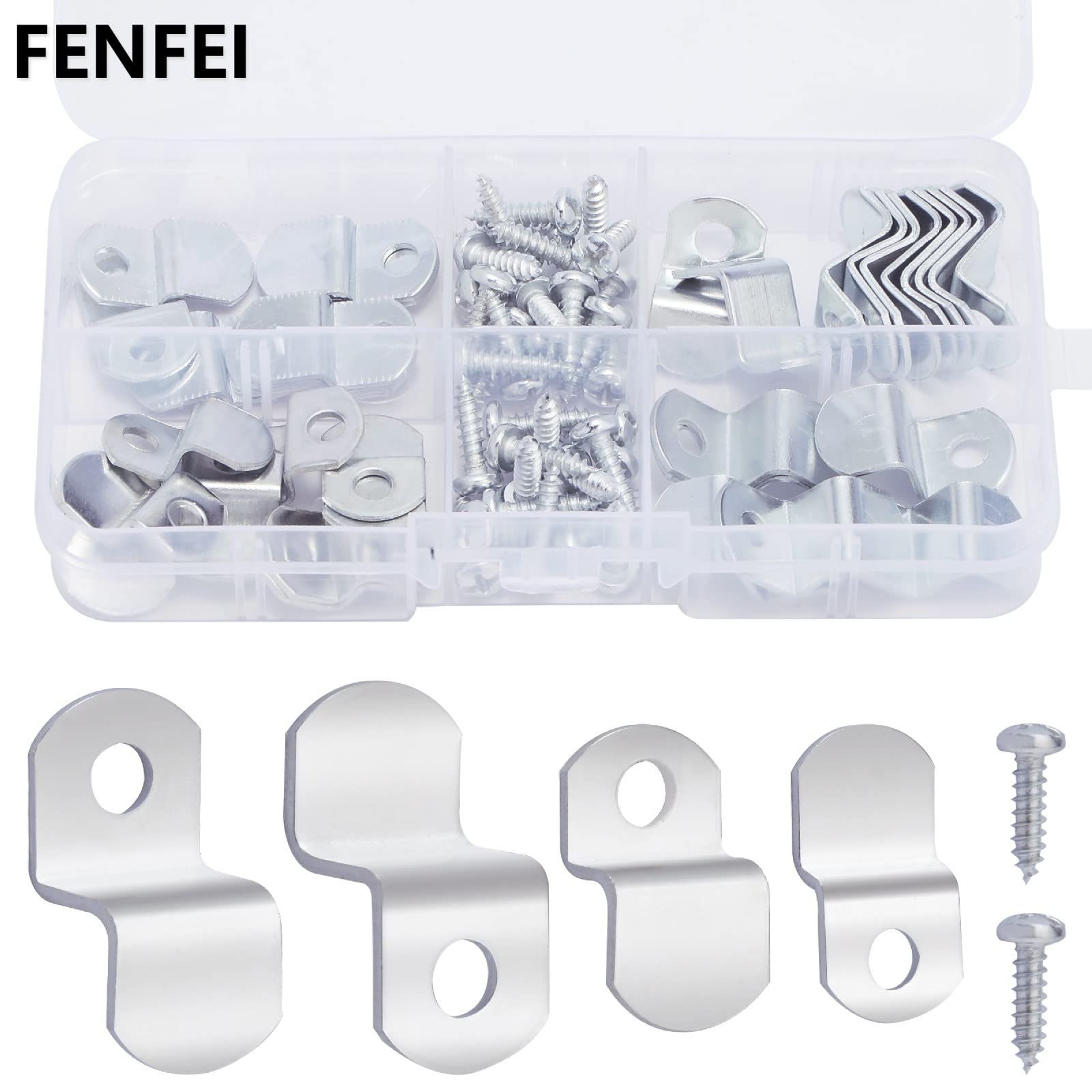 FENFEI Offset Canvas Clips with Screws, 32 Pack Heavy Duty Picture Framing Mirror Clips (1/8 inch, 1/4 inch, 3/8 inch, 1/2 inch)