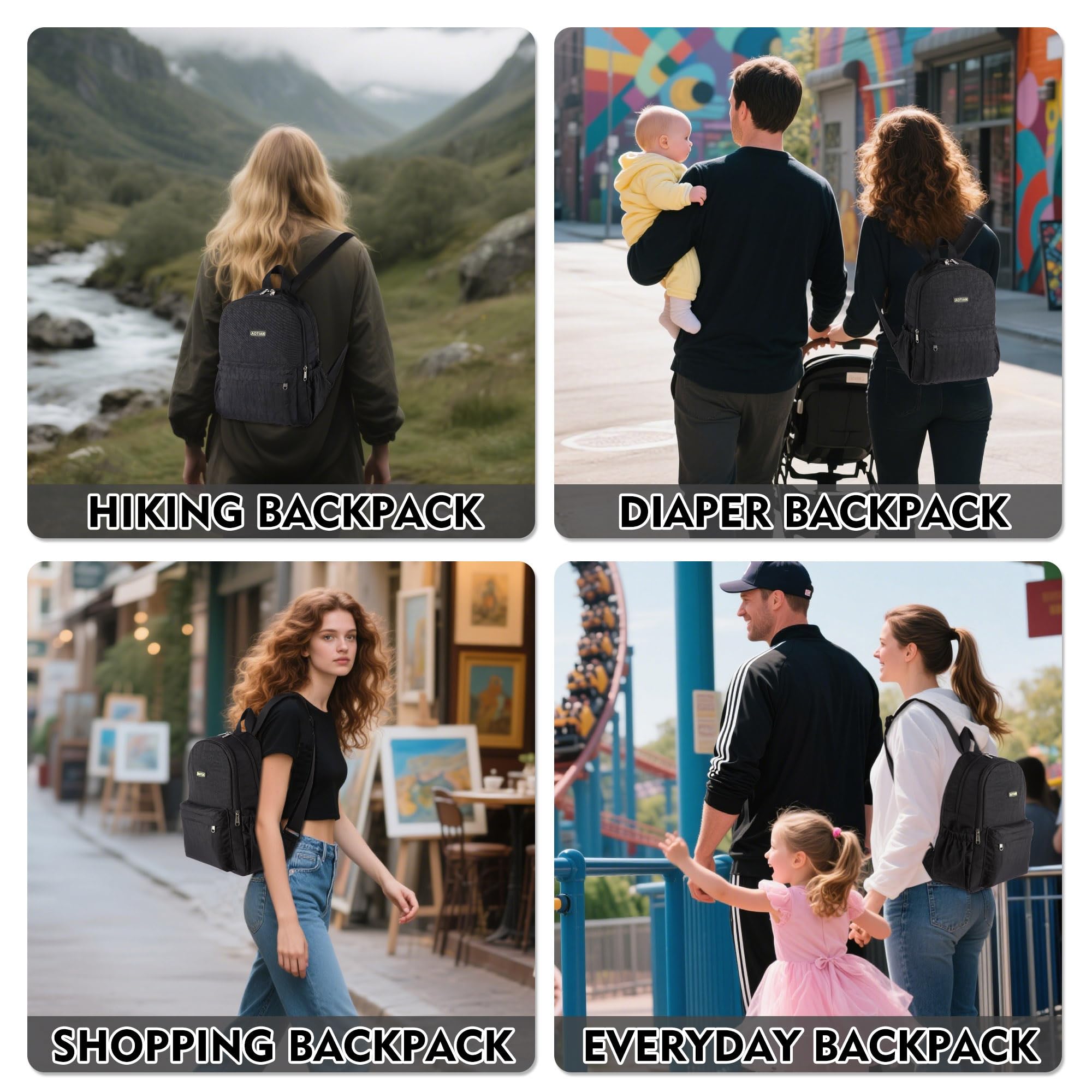 AOTIAN Small Lightweight Nylon Casual Travel Hiking Bag Daypack Backpack for Girls and Women Blue