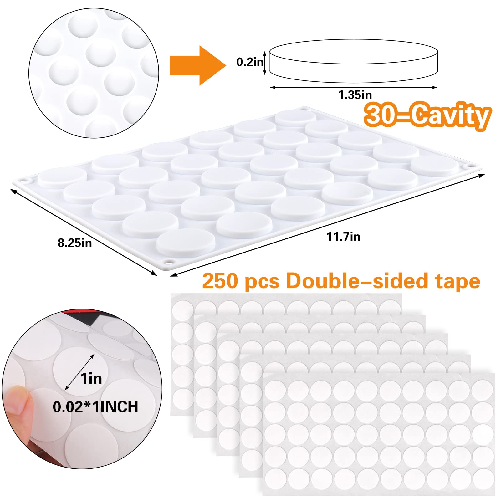 Palksky Wax Seal Mat for Wax Sealing Stamp, 30-Cavity Wax Seal Molds Silicone with 250 PCS Removable Adhesive Dots for DIY Craft Adhesive Waxing
