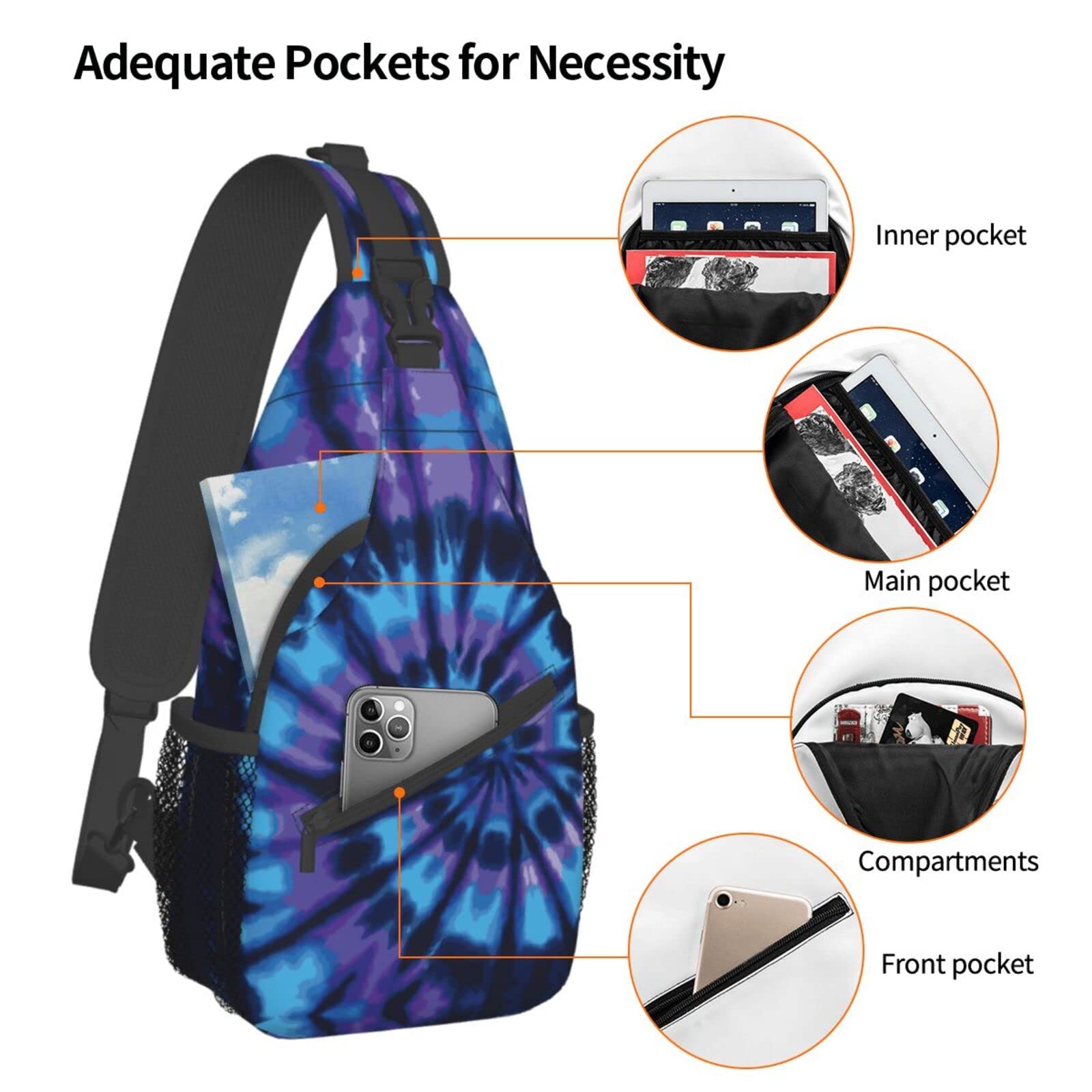 Yrebyou Tie Dye Sling Bag Hiking Travel Backpack Waterproof Adjustable Daypack Crossbody Shoulder Chest Bag For Women Men