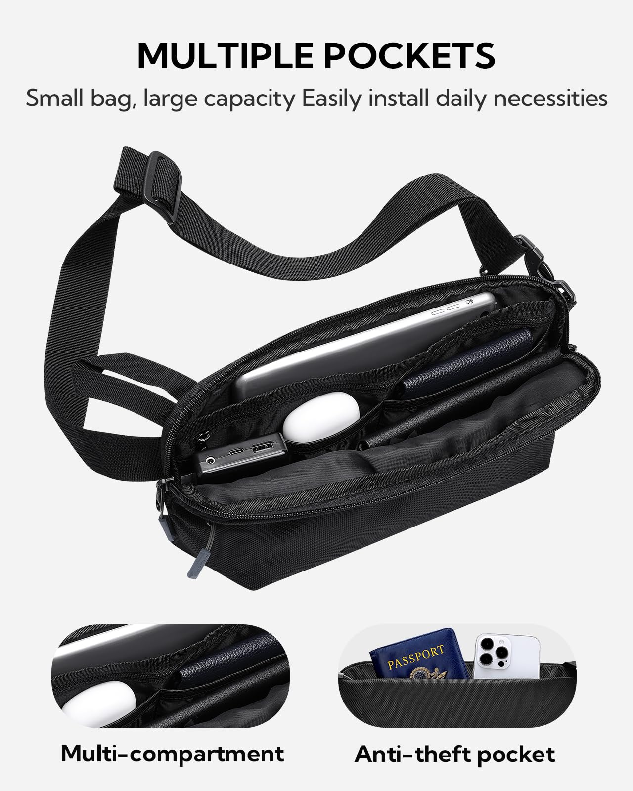 WATERFLY Sling Crossbody Chest Bag: Over Shoulder Small Slim Cross Daypack Lightweight Backpack Front Side Pack Men Women…