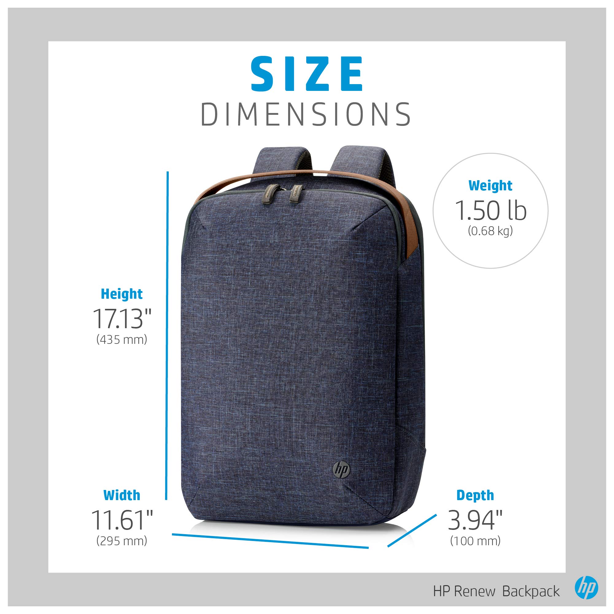 HP Renew 15.6” Laptop Backpack Made with Recycled Plastic Bottles, Water-Resistant Material, Luggage Strap, and Comfortable Straps | Navy