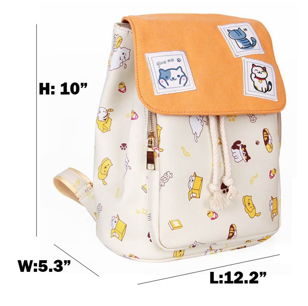 MONMOB Neko Atsume Lolita Style Anime Backpack Cover Type Cute Cat Backpack Shoulders Bag Canvas Bag