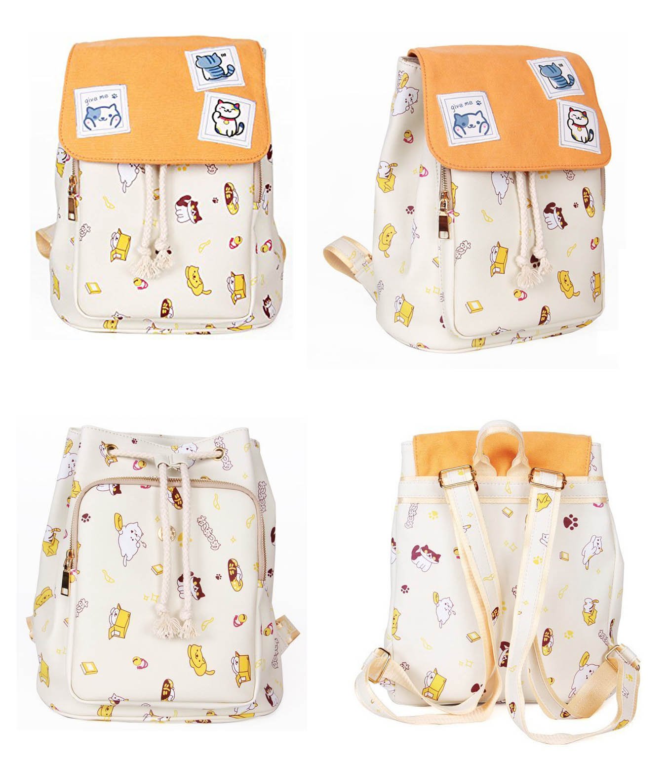 MONMOB Neko Atsume Lolita Style Anime Backpack Cover Type Cute Cat Backpack Shoulders Bag Canvas Bag