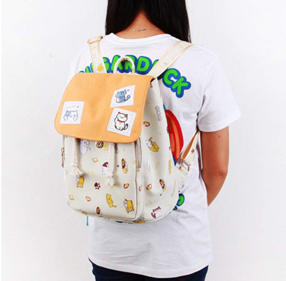 MONMOB Neko Atsume Lolita Style Anime Backpack Cover Type Cute Cat Backpack Shoulders Bag Canvas Bag