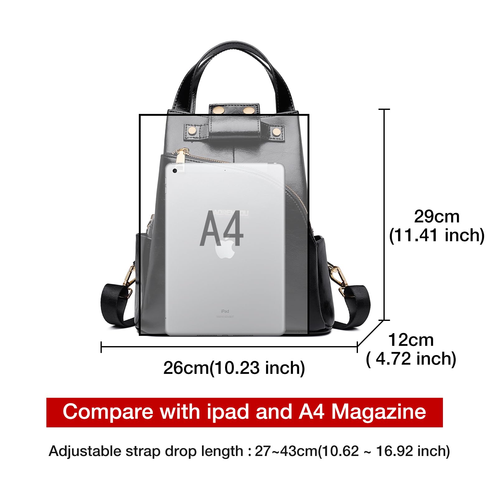 LAORENTOU Black Backpacks Purses for Women Cow Leather Small Casual Daypacks Anti-theft Backpack Convertible Straps