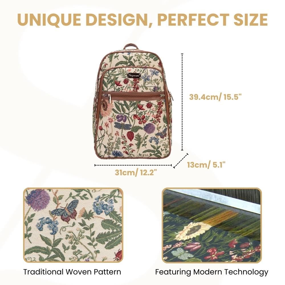 Signare Tapestry backpack purse for Women computer backpack bookbags for women with Morning Garden Design (BKPK-MGD)