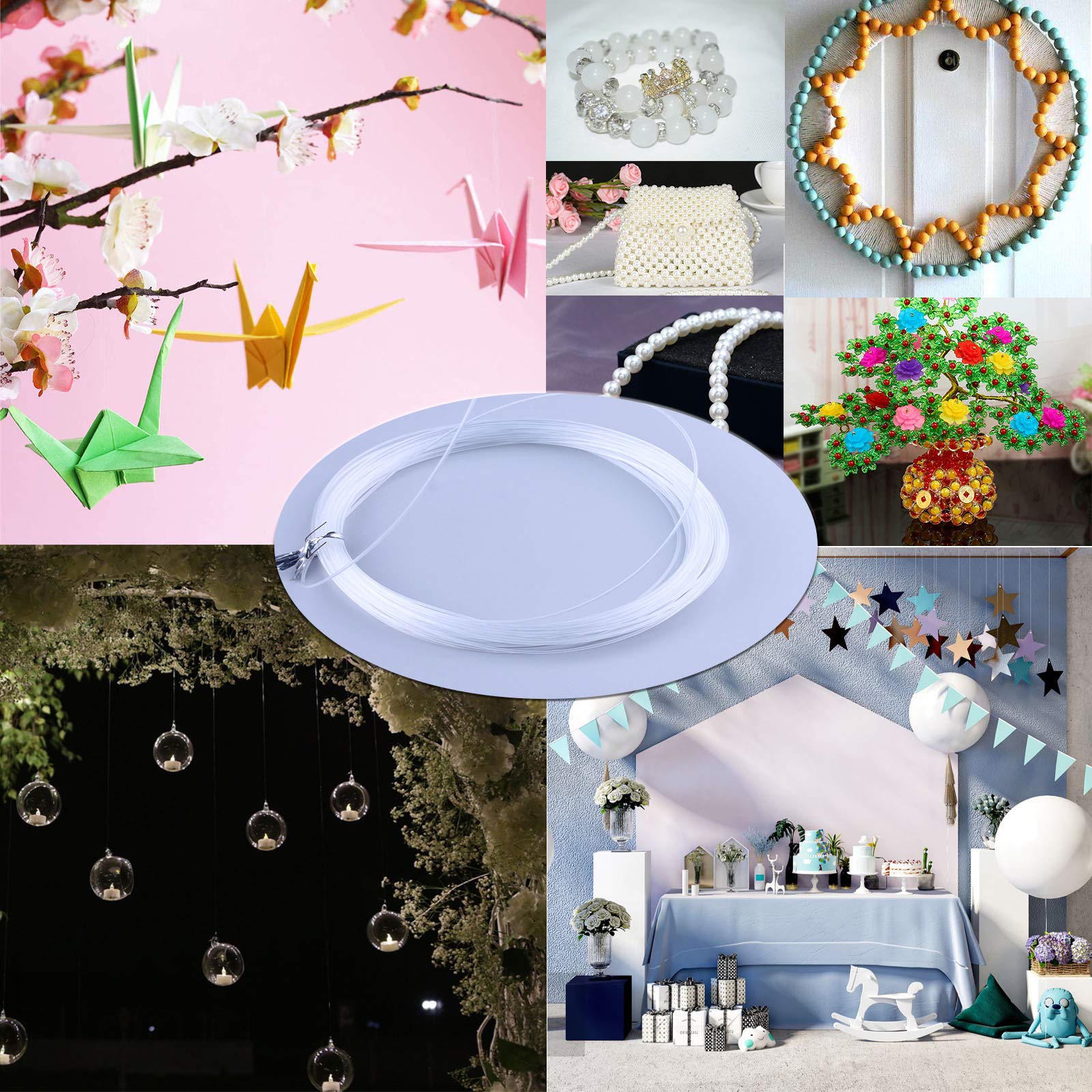 Invisible Hanging Wire Supports Up to 60lbs,98Feet(30M) Clear Picture Wire with 40Pcs Aluminum Crimping Sleeves,Strong Nylon Wire for Hanging Picture Frame,String Light,Christmas Decor