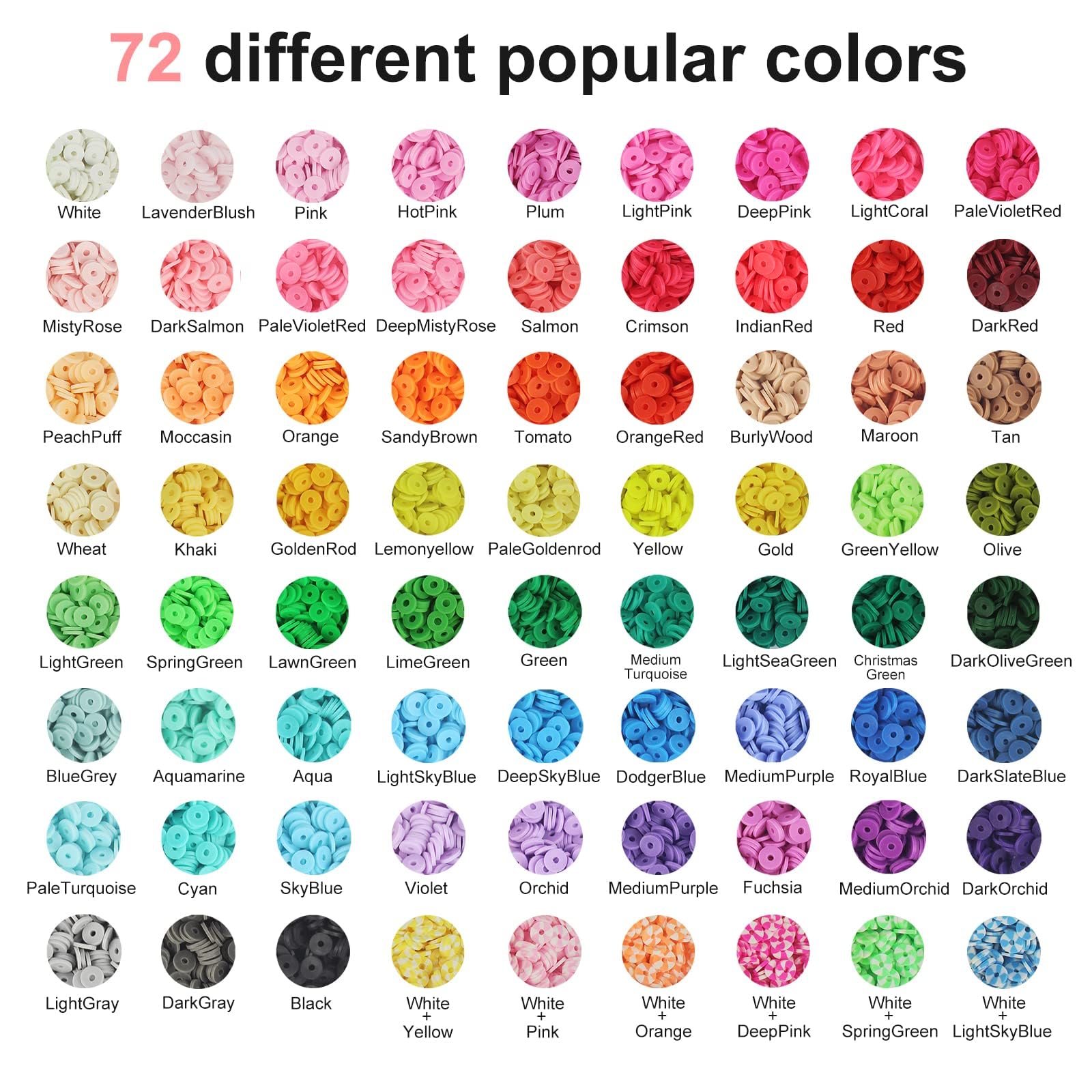 Redtwo 72 Colors 15000pcs Clay Beads Bracelet Making Kit, Flat Round Polymer Heishi Beads for Jewelry Making with Letter Beads and Elastic Strings, Crafts Gift for Girls Ages 6-12(3 Boxes)