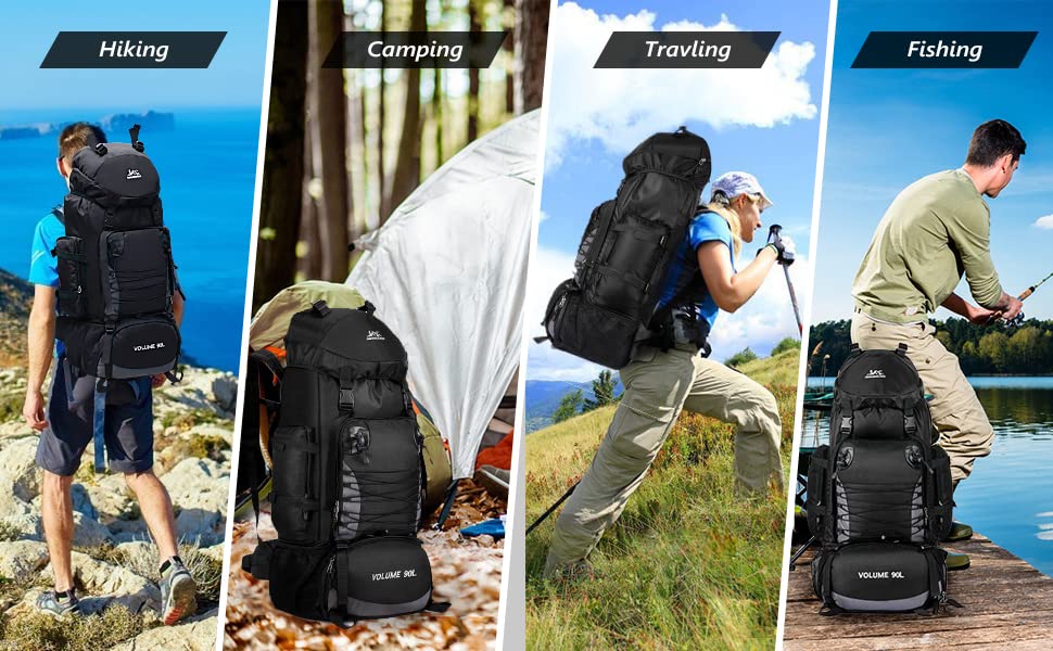 Waterproof Hiking Backpack 90L, Camping Backpack with Rain Cover, High Performance Hiking Mountaineering Backpack (deep blue)