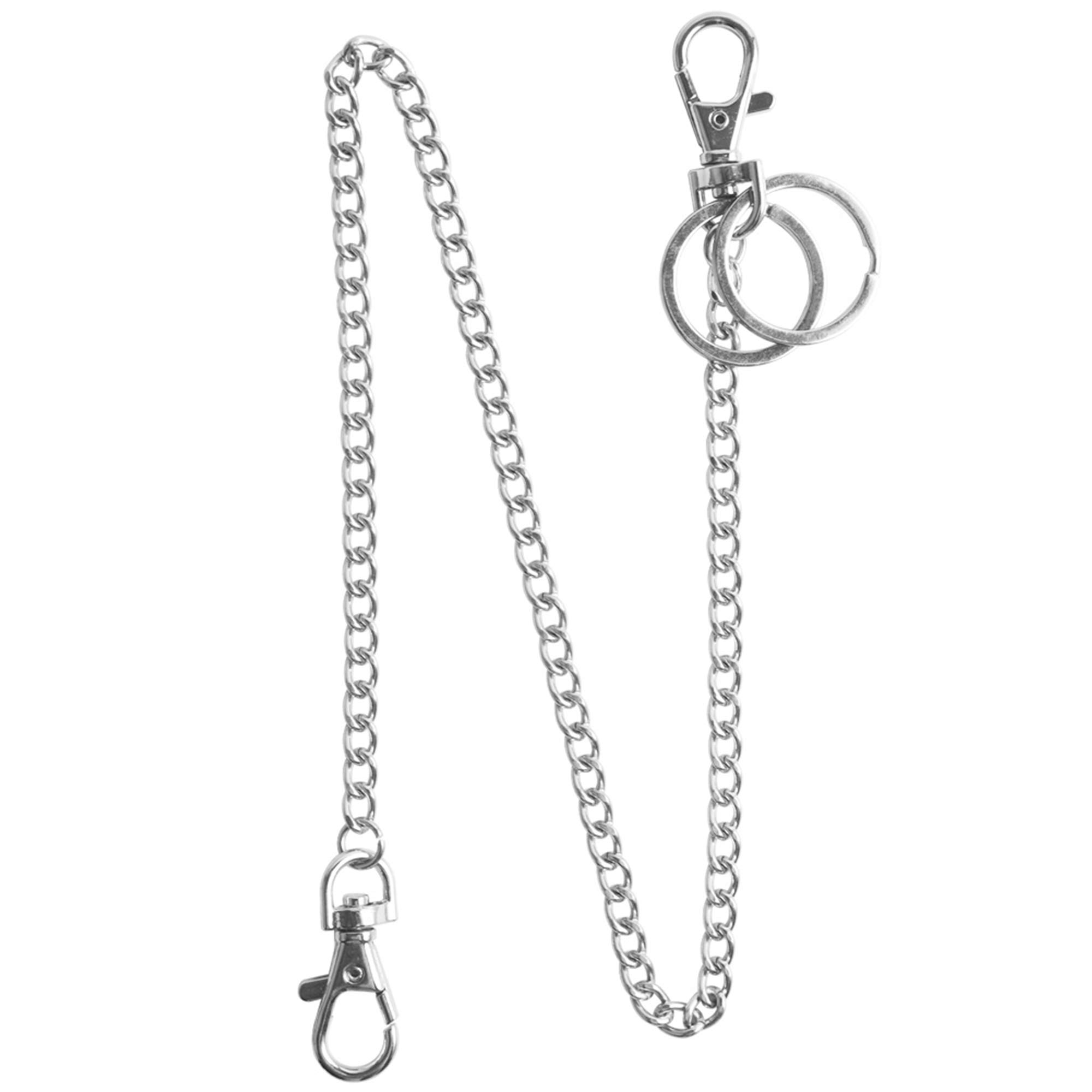 Wallet Chain, Teskyer 18" Silver Keychain with Both Ends Lobster Clasps and Extra 2 Rings for Keys, Wallet, Jeans Pants, Belt Loop, Purse Handbag-Silver