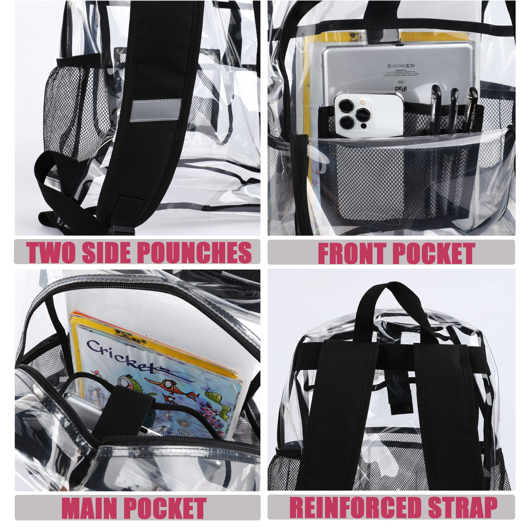 seastig Clear Backpack Heavy Duty TPU Transparent Bag Clear Bag Stadium Approved See Through Backpack for School, Work, College