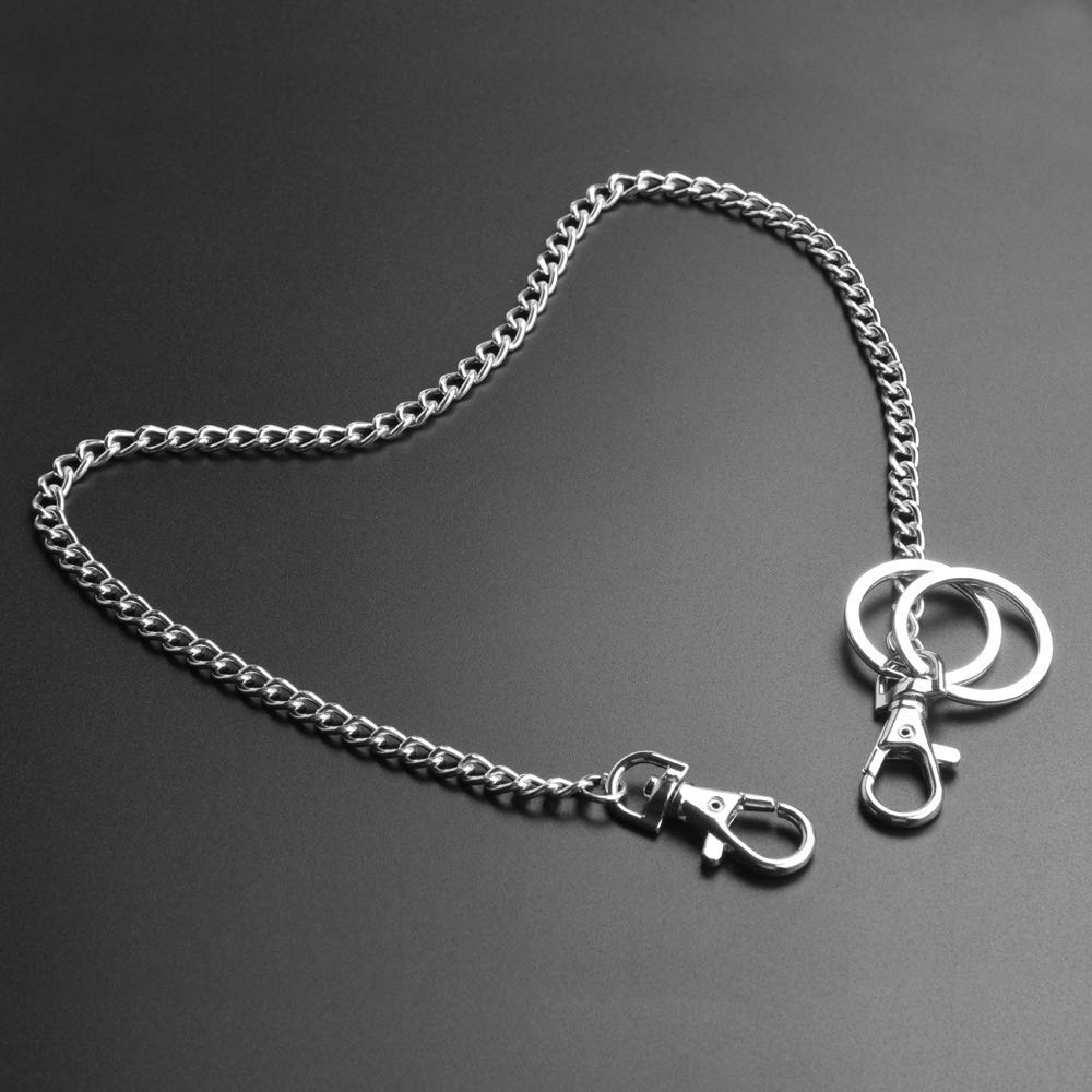 Wallet Chain, Teskyer 18" Silver Keychain with Both Ends Lobster Clasps and Extra 2 Rings for Keys, Wallet, Jeans Pants, Belt Loop, Purse Handbag-Silver
