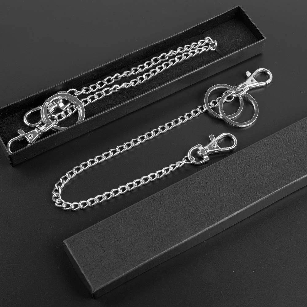 Wallet Chain, Teskyer 18" Silver Keychain with Both Ends Lobster Clasps and Extra 2 Rings for Keys, Wallet, Jeans Pants, Belt Loop, Purse Handbag-Silver