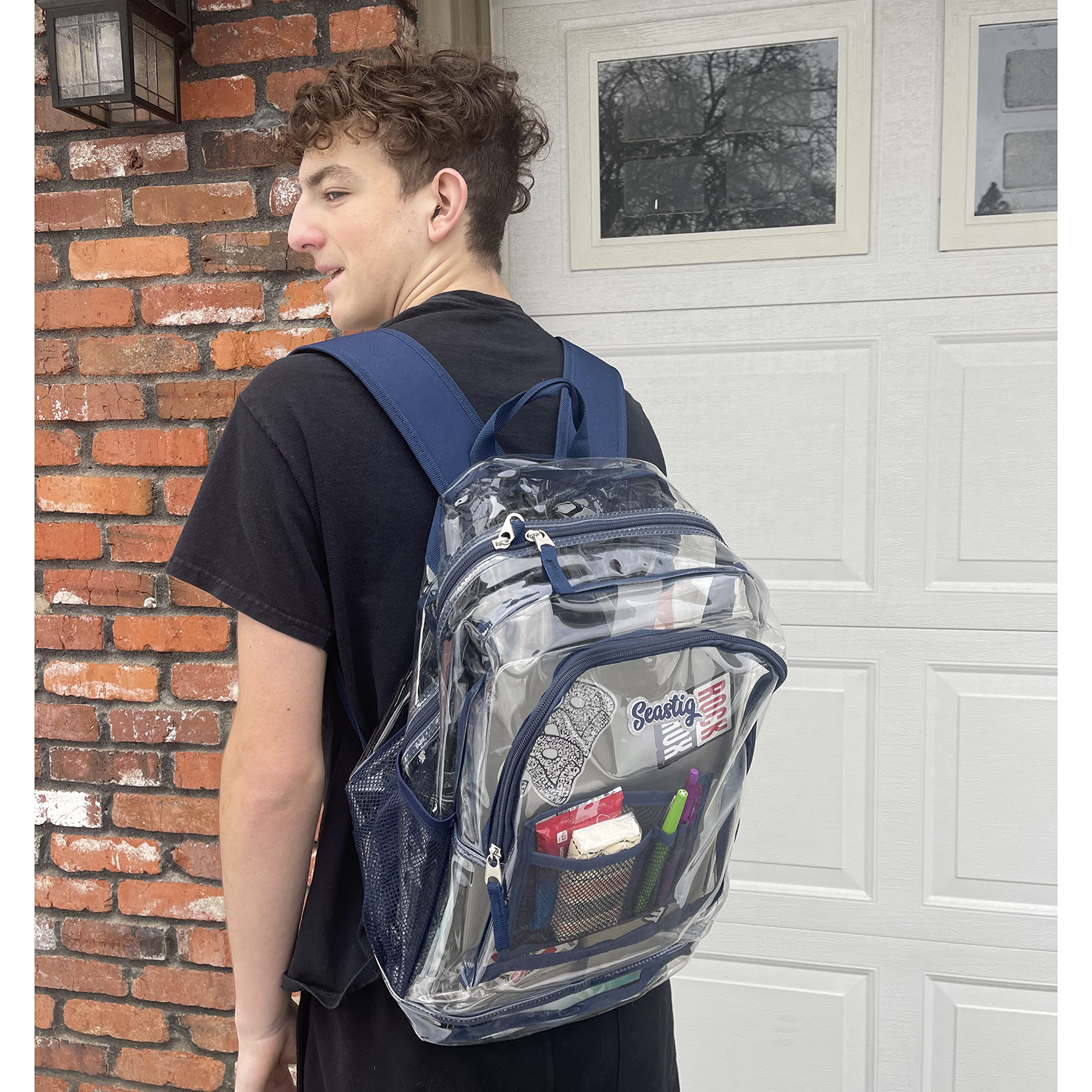 seastig Clear Backpack Heavy Duty TPU Transparent Bag Clear Bag Stadium Approved See Through Backpack for School, Work, College