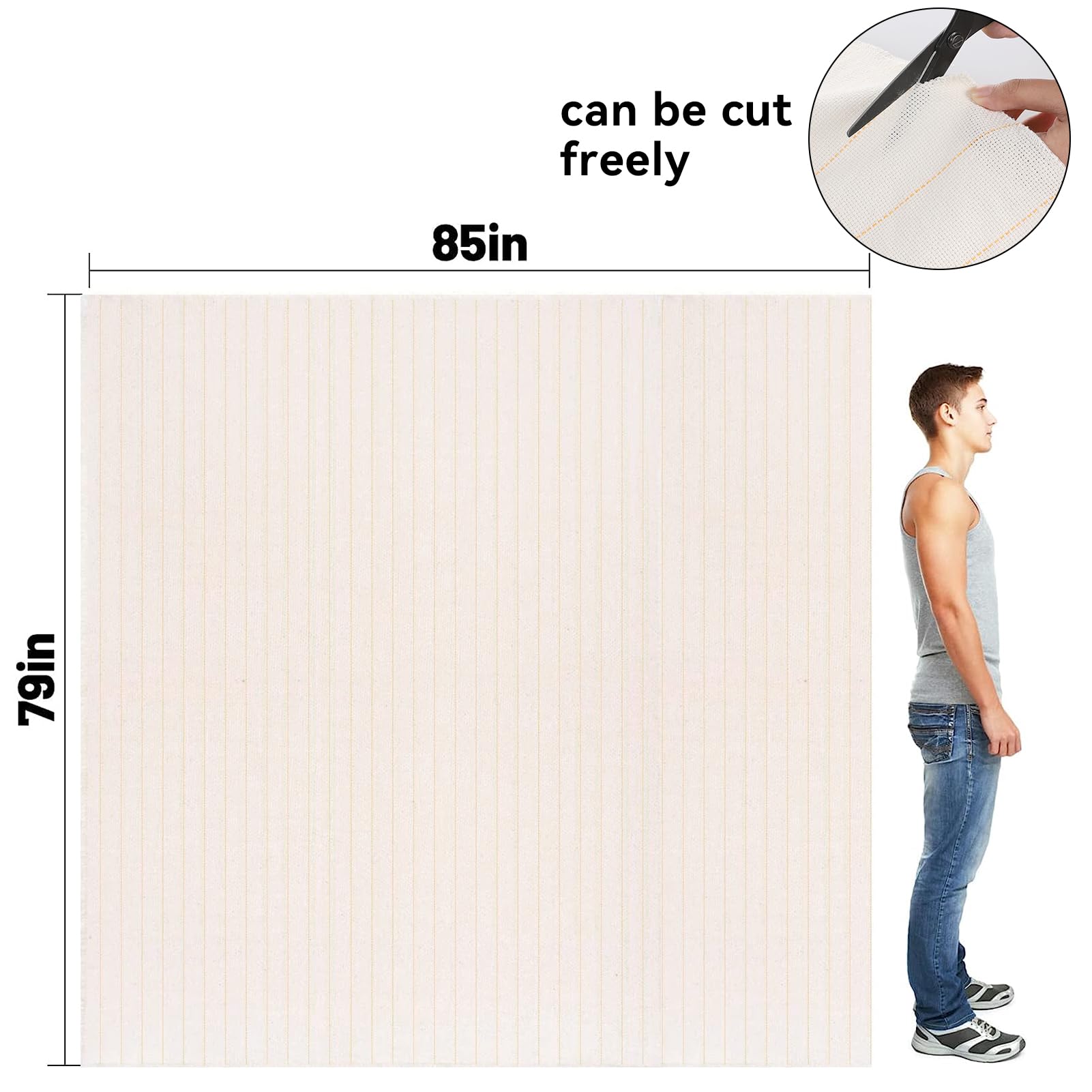 85" × 79" Large Overlocking Tufting Cloth with Marked Lines- Primary Monk's Cloth Punch Needle Fabric for DIY Rug-Punch Tufting Gun