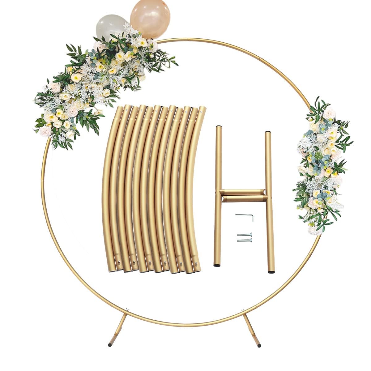 Round Golden Metal Balloon Arch Kit (6.7FT), Wedding Circle Backdrop Stand Frame for Birthday Party, Bridal Shower, Graduation, Photo Background Decoration.