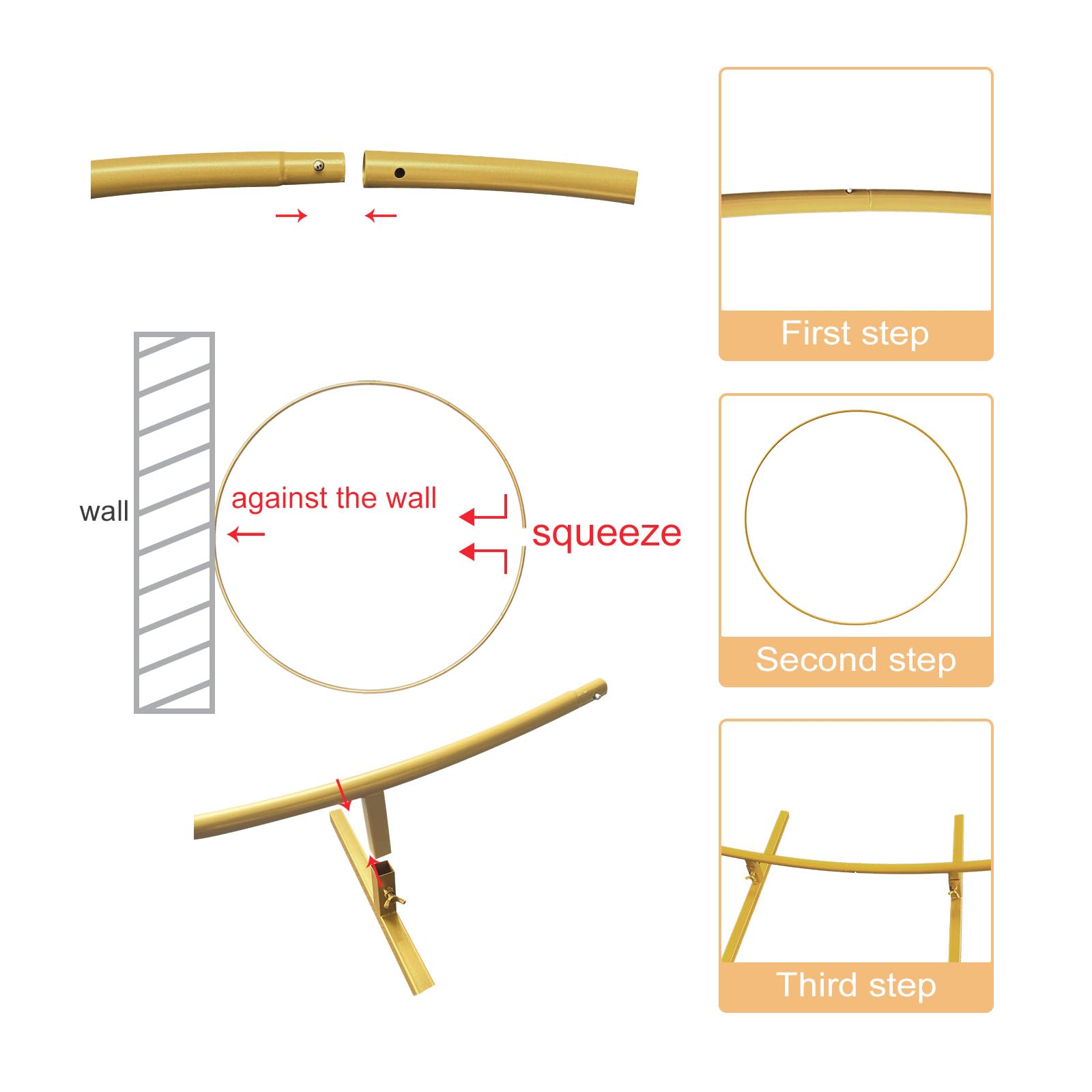 Round Golden Metal Balloon Arch Kit (6.7FT), Wedding Circle Backdrop Stand Frame for Birthday Party, Bridal Shower, Graduation, Photo Background Decoration.