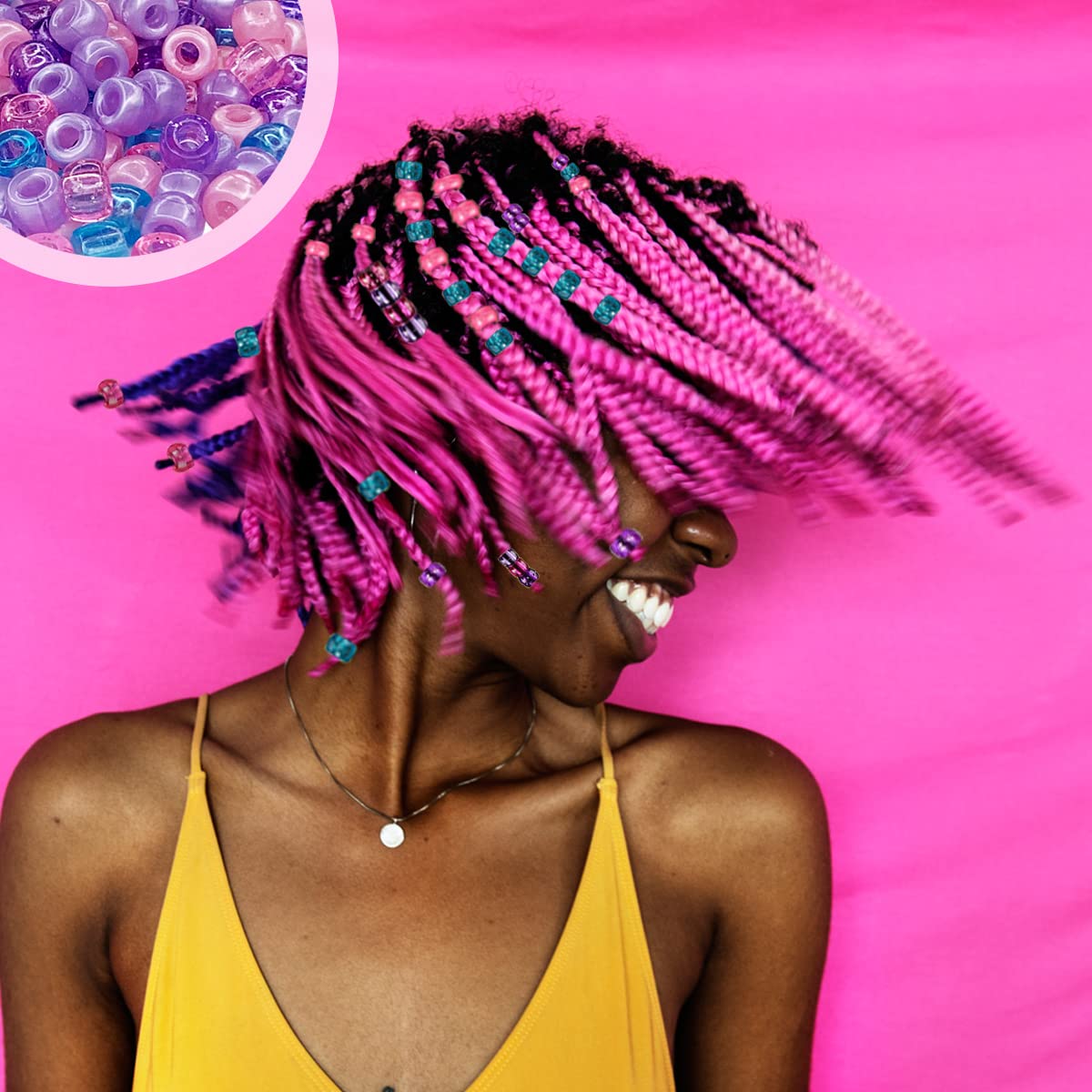 1406 Pieces Pony Beads Set Including 6 Pieces Quick Beader for Kid Hair Braids, 900 Multicolor Plastic Pony Beads and 500 Pieces Mini Rubber Bands Soft Elastic Bands,Can be Used for Hair Braids