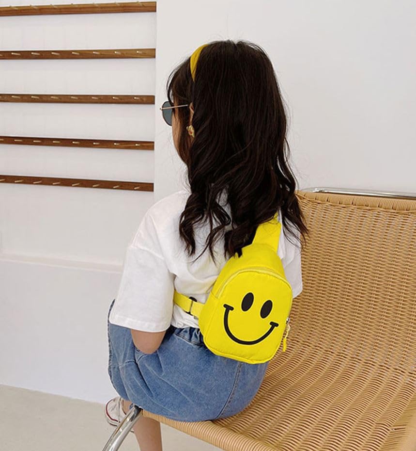 HOLAWIT Happy Face Fun Design Phone Holder Cute Sling Bag Positive Smile Crossbody Backpack for Kids Hiking Daypack Multipurpose Cross Body Chest Bag - Black