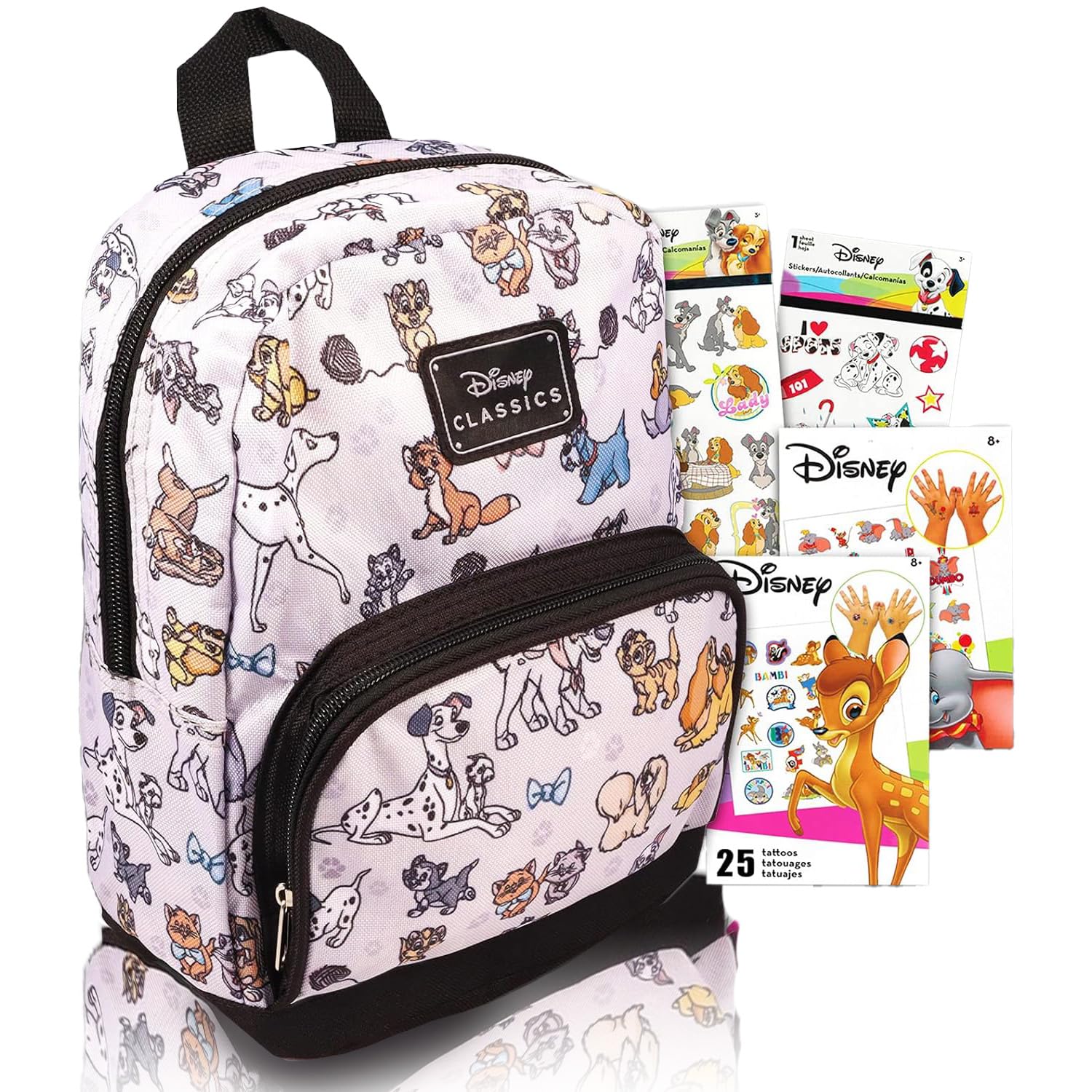 Fast Forward New York Disney Cats and Dogs Preschool Backpack for Kids, Toddlers 5 Pc School Supplies Bundle with 10 inch Mini Backpack, Stickers Featuring 101 Dalmatians, Aristocats, Lady the Tramp