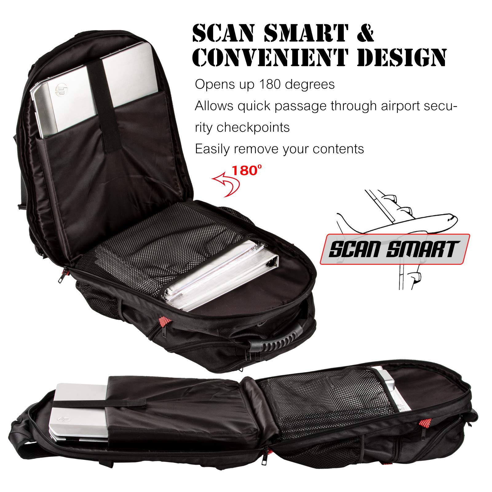 Five Star Travel Laptop Backpack, TSA Friendly Approved 17 Inch Large Business Travel Computer Backpack with USB charging cable & Headphone Hole, RFID protection
