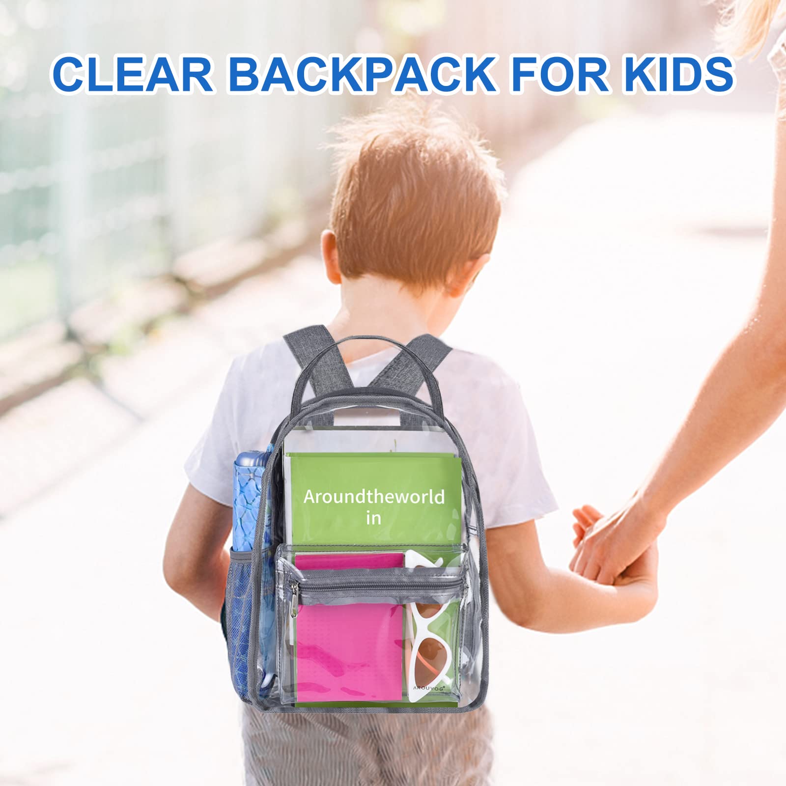 Mini Clear Backpack for Stadium, See Through bag small Backpacks Transparent for Sports,Stadium,Security Travel(Grey) Mini Size 12"x 8.5"x 4.7"