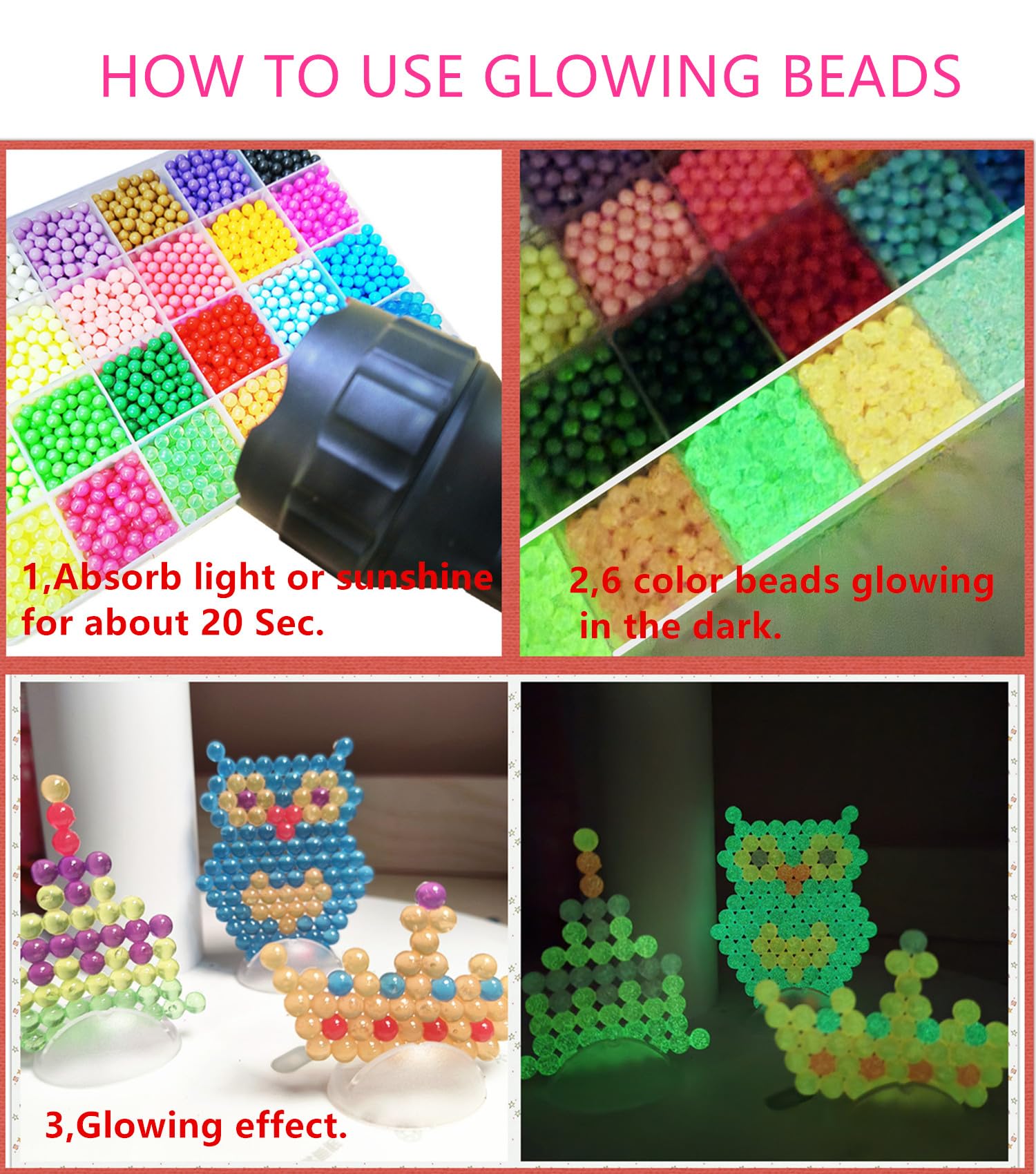 Vytung Water Fuse Beads Kit-3600 Beads 24 Colors(6 Glow in Dark) Mega Bead Refill Beads for Kids Beginners Activity Pack(3600 Beads Refill Pack))