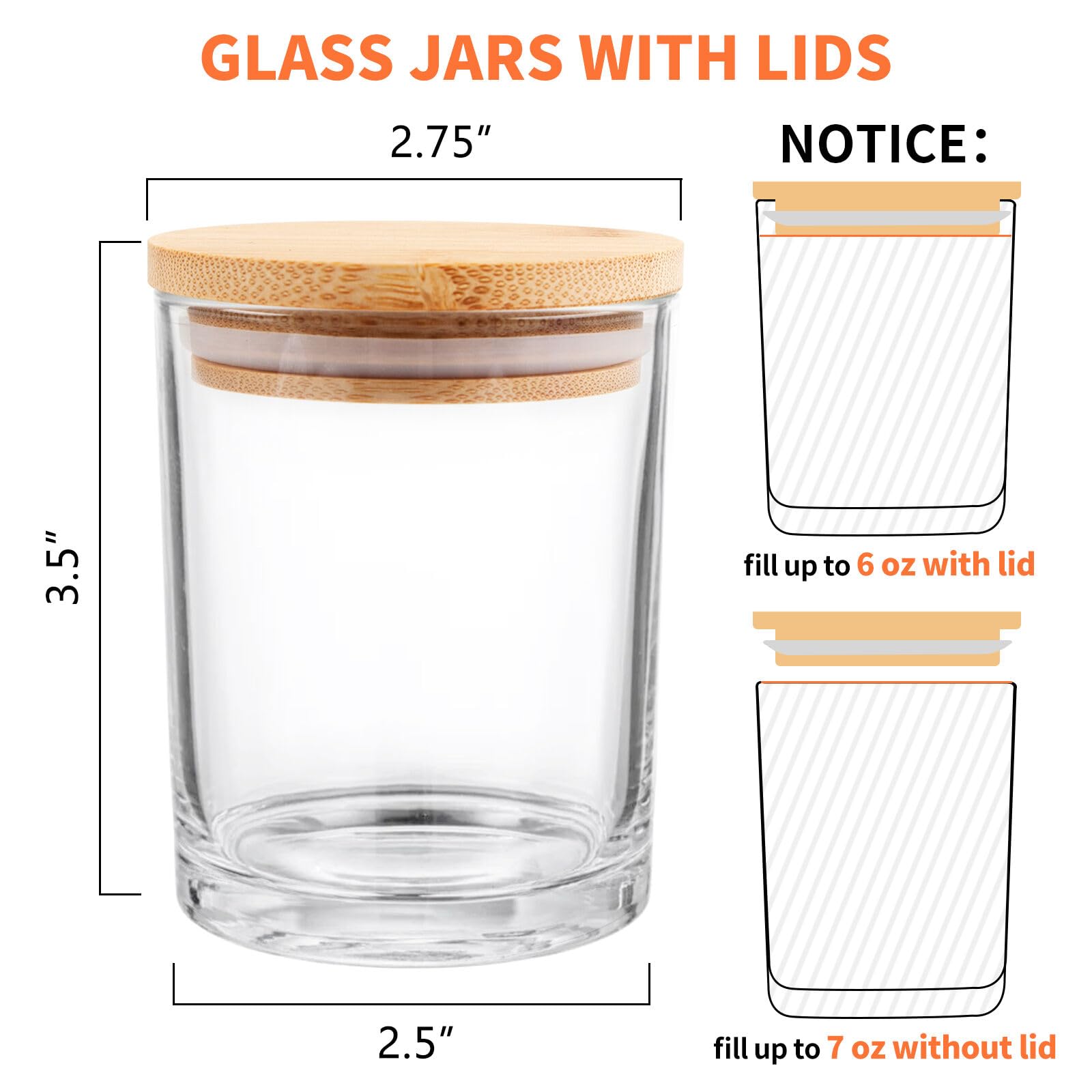 SUPMIND 15 Pack Candle Glass Jars-7oz Clear Empty Candle Jars with Bamboo Lids and Sticky Labels, Bulk Candle Jars for Making Candles Containers - Dishwasher Safe
