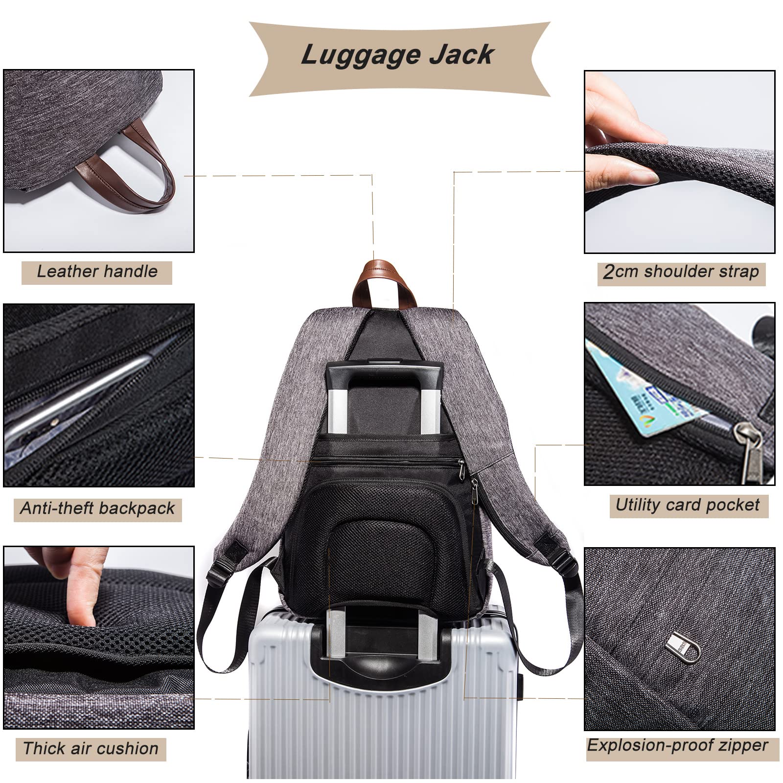 Seekvigor Laptop Backpack for Men Woman,Casual College Backpack with USB Charging Port, 20L Waterproof Travel Backpack for 14 Inch Laptop,Grey